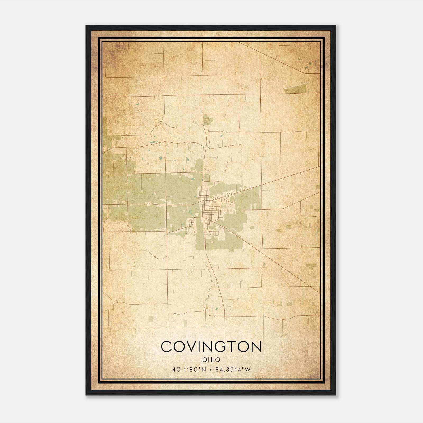 Vintage Covington Ohio Map Poster, Covington OH City Road Wall Art ...