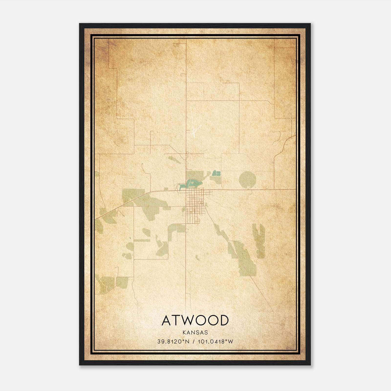 Vintage Atwood Kansas Map Poster, Atwood KS City Road Wall Art Print ...