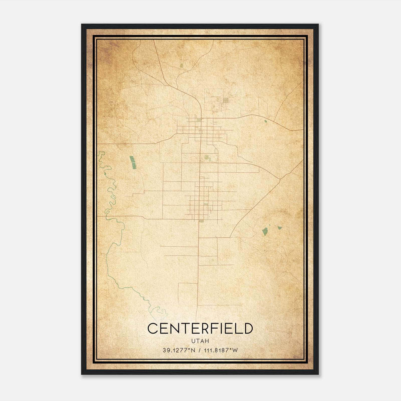 Vintage Centerfield Utah Map Poster, Centerfield UT City Road Wall Art Print - Custom Maps & Posters
