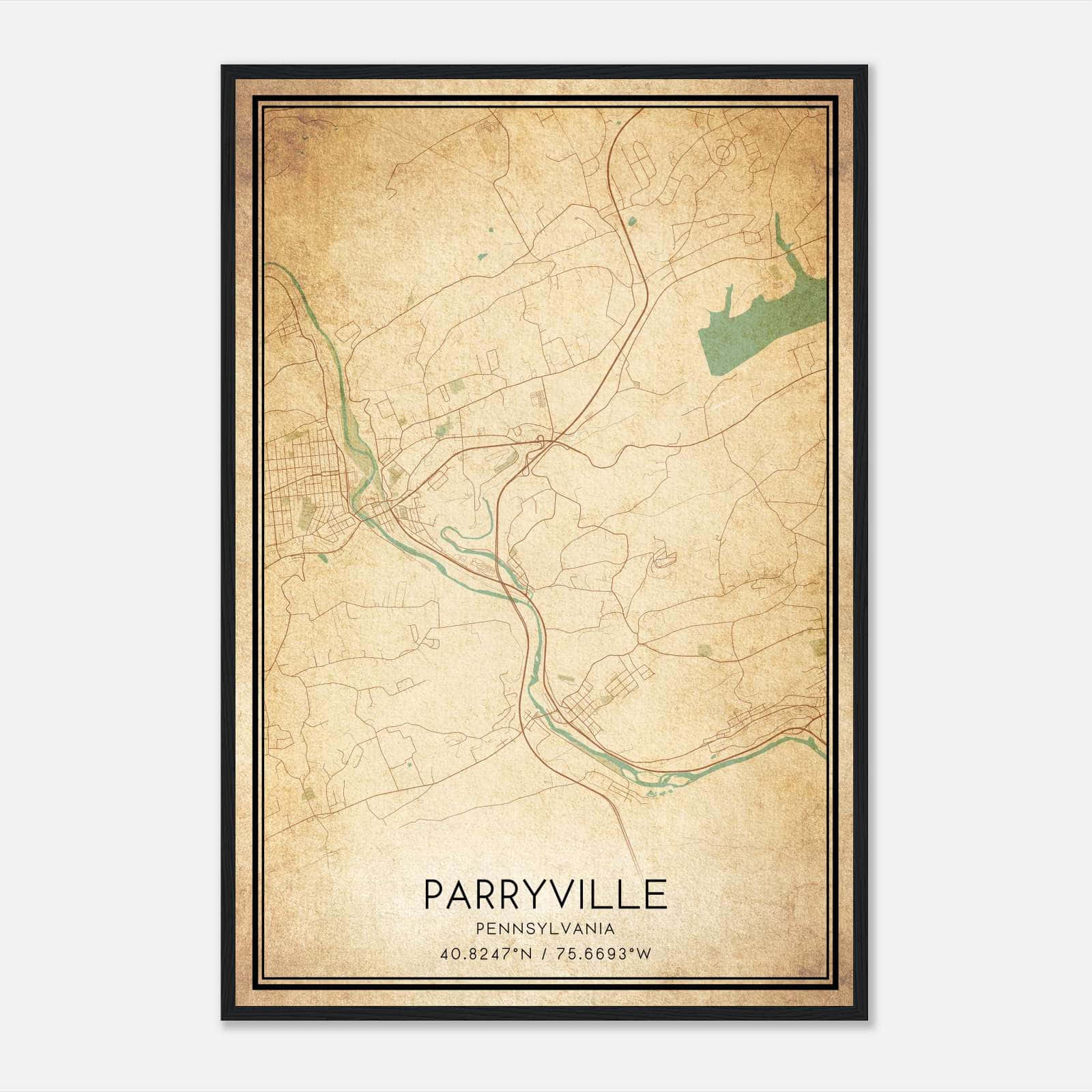 Vintage Parryville Pennsylvania Map Poster, Parryville PA City Road ...