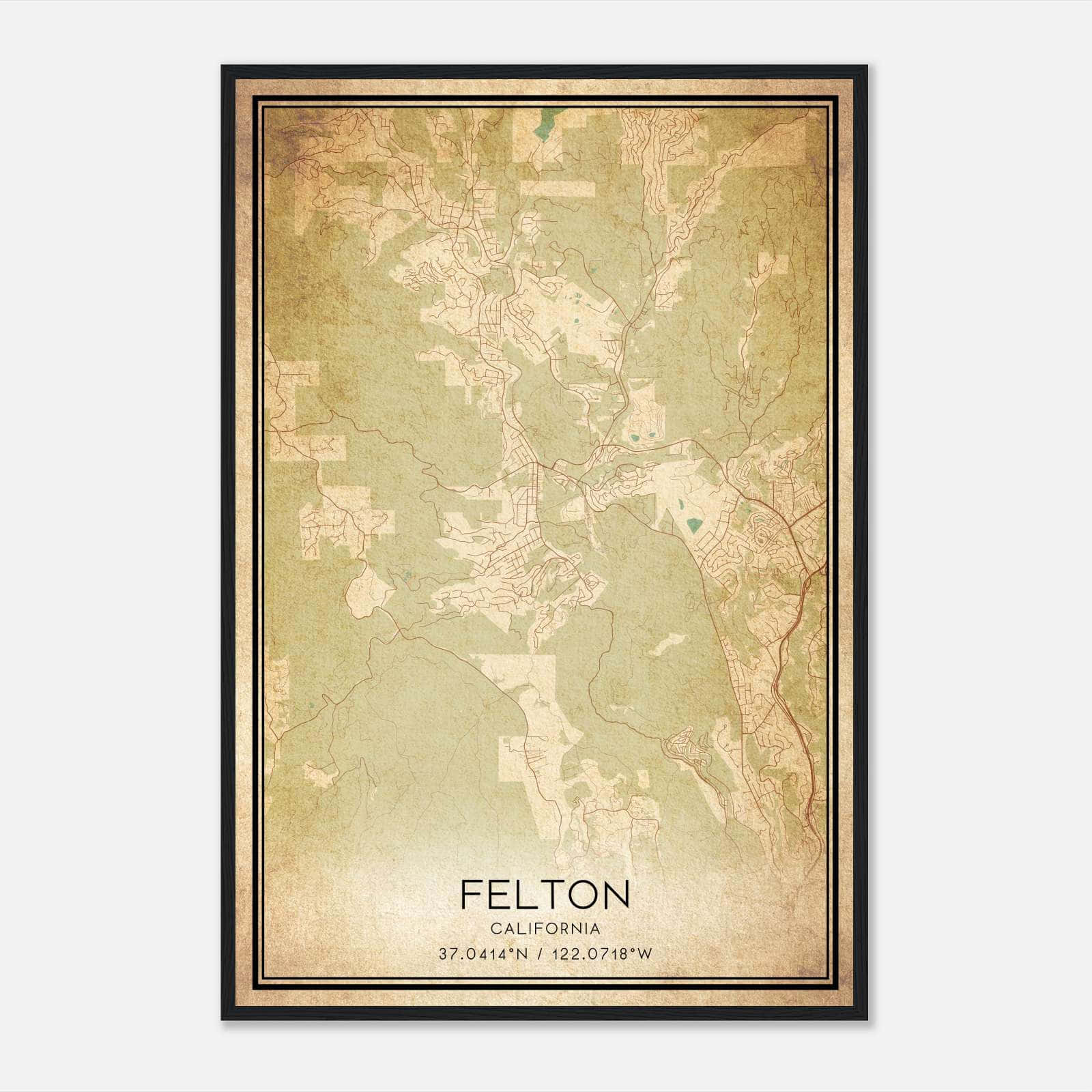 Vintage Felton California Map Poster, Felton CA City Road Wall Art ...