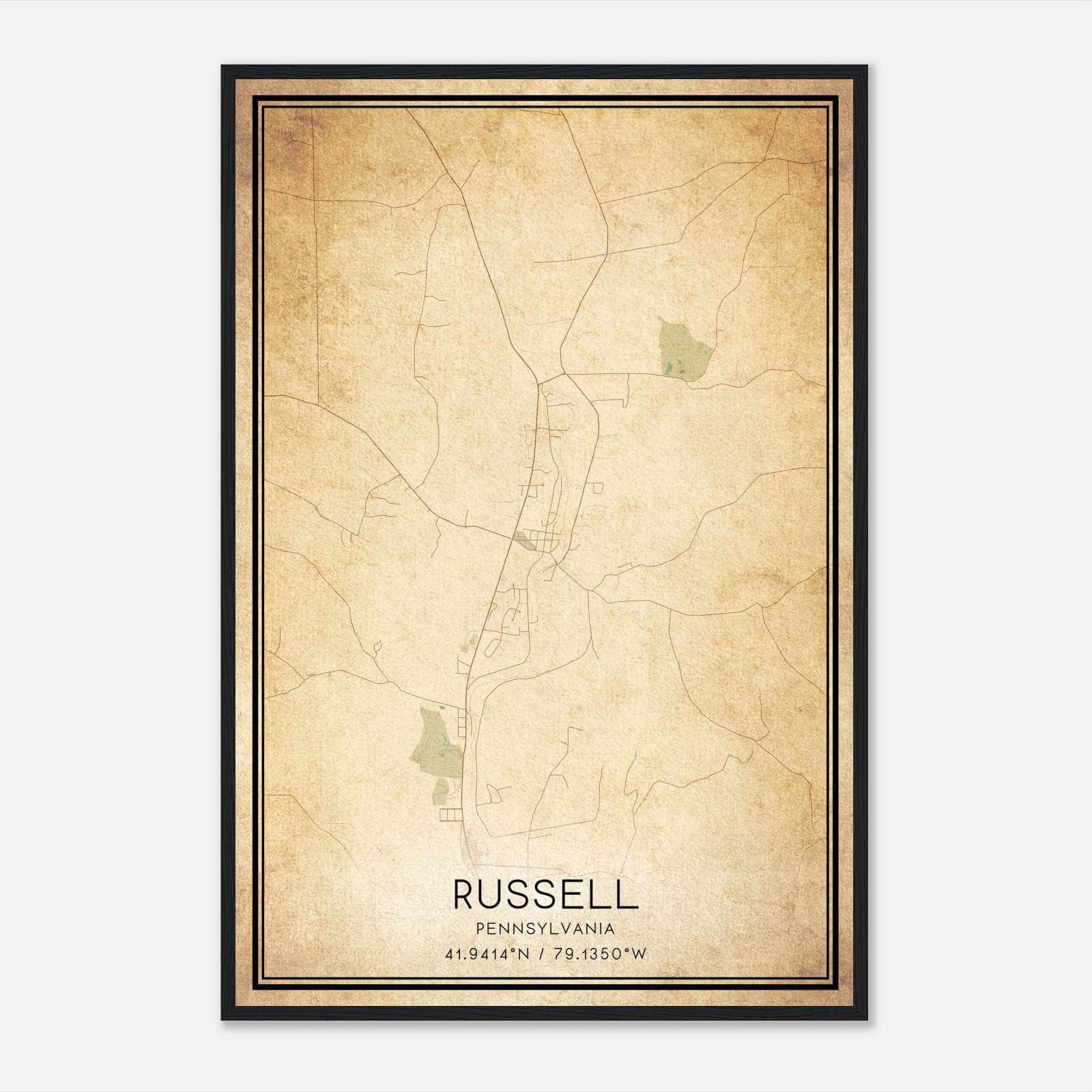 Vintage Russell Pennsylvania Map Poster, Russell PA City Road Wall Art ...