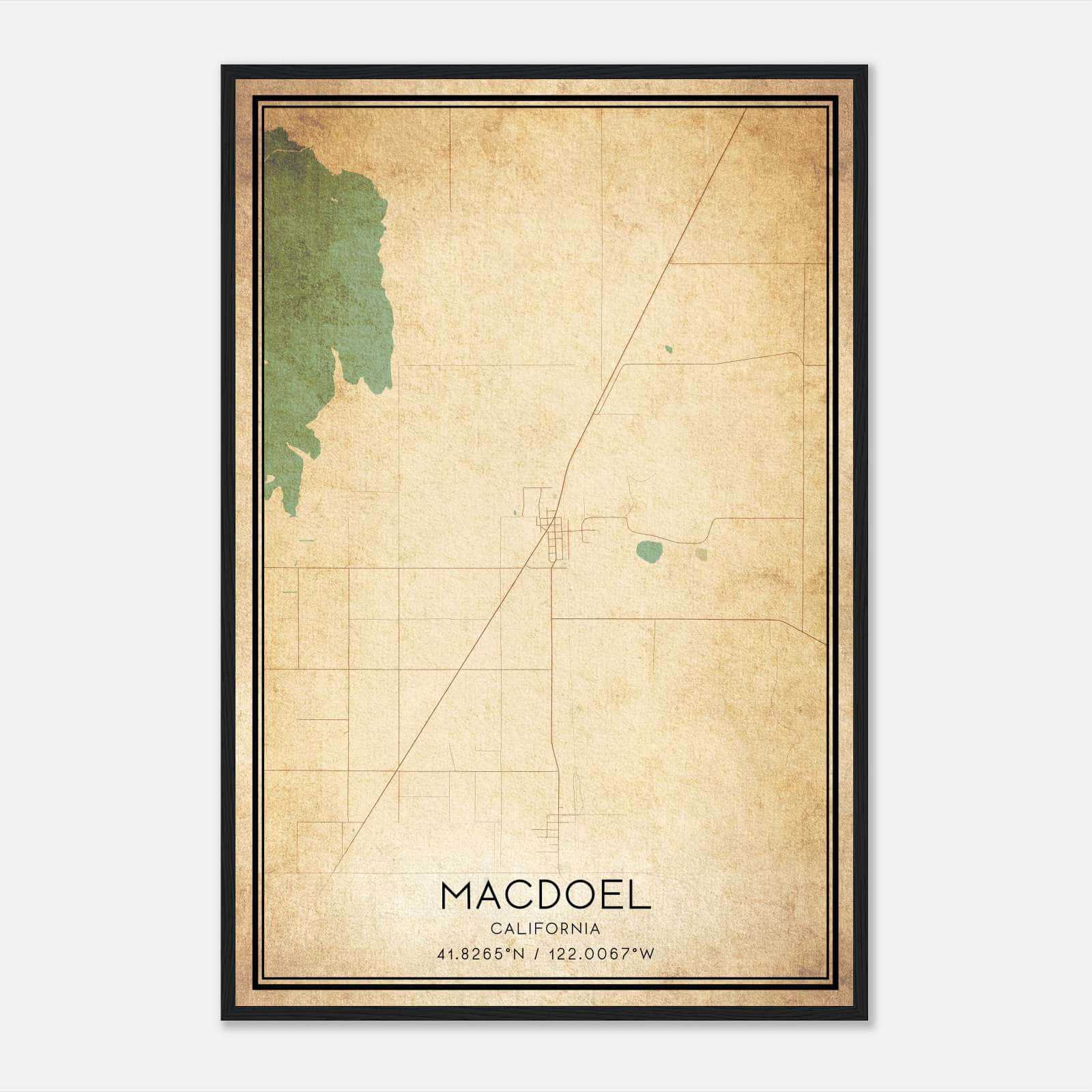 Vintage Macdoel California Map Poster, Macdoel CA City Road Wall Art ...