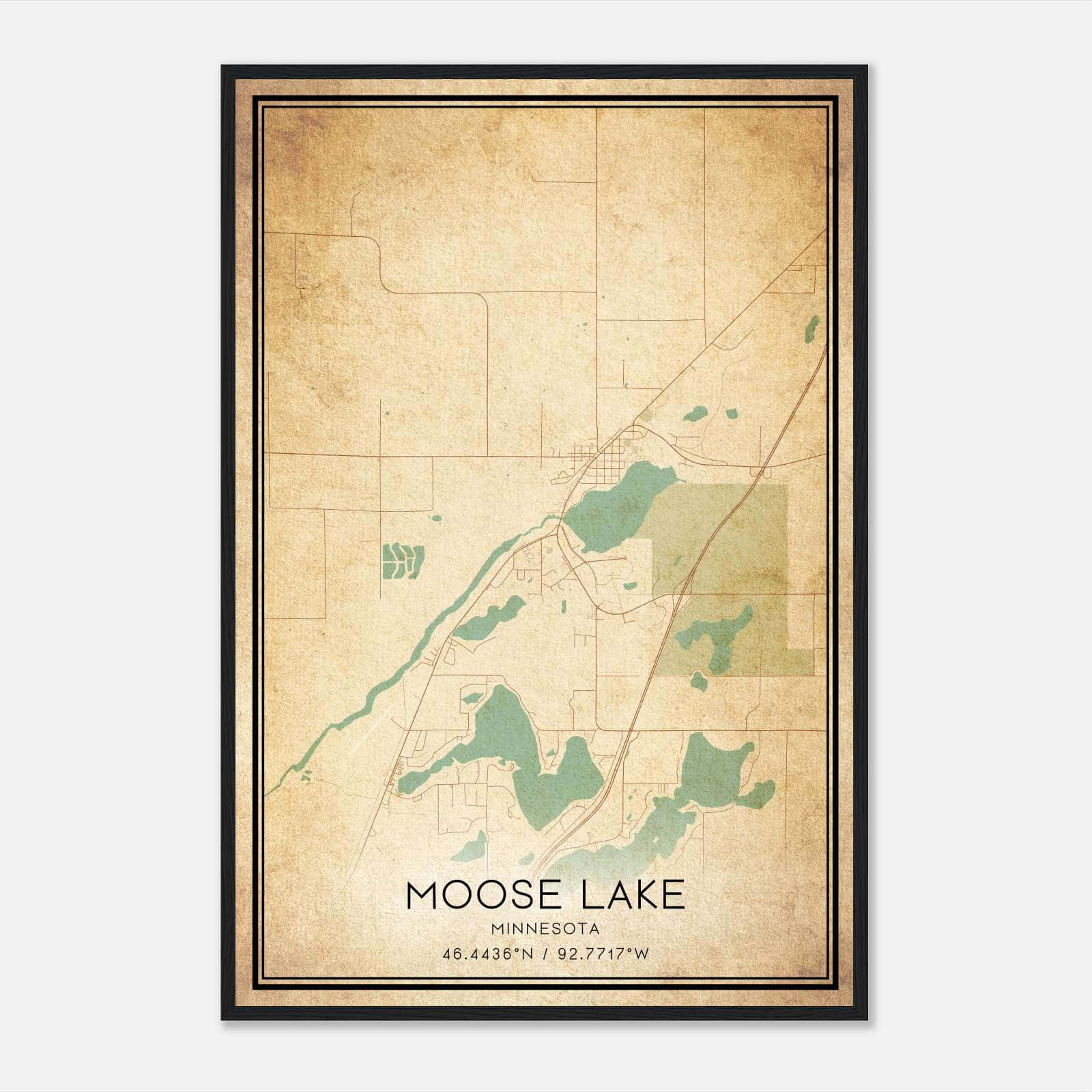 Vintage Moose Lake Minnesota Map Poster, Moose Lake MN City Road Wall ...