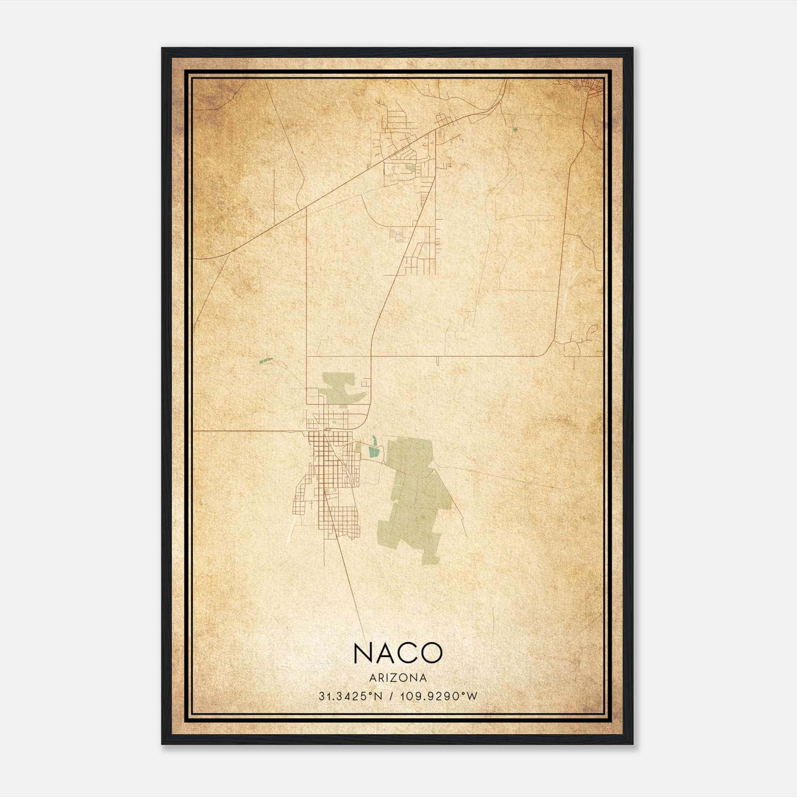 Vintage Naco Arizona Map Poster, Naco AZ City Road Wall Art Print - Custom Maps & Posters