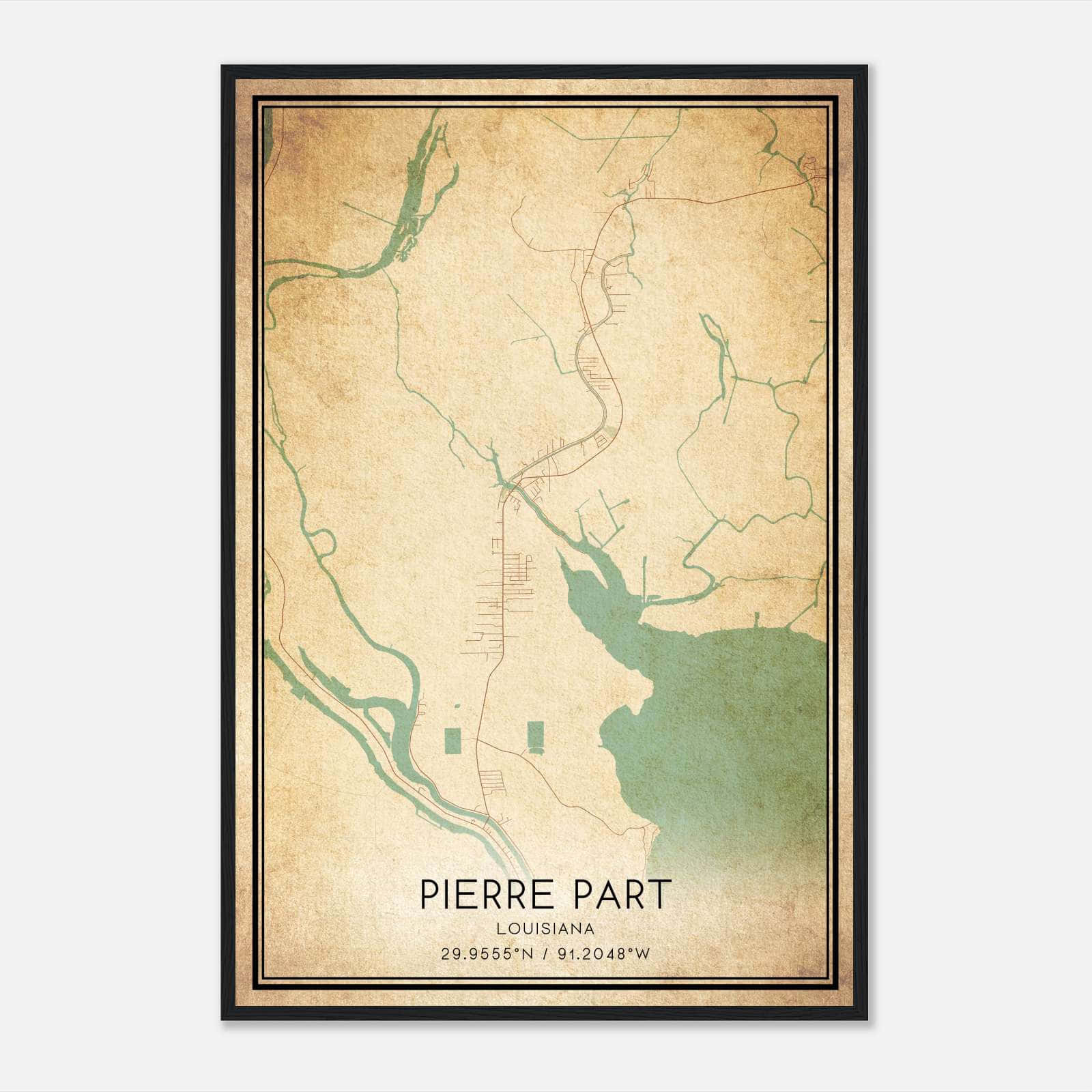 Vintage Pierre Part Louisiana Map Poster, Pierre Part LA City Road Wall ...