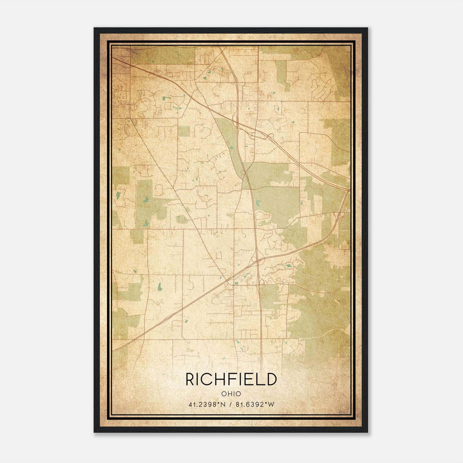 Vintage Richfield Ohio Map Poster, Richfield OH City Road Wall Art ...