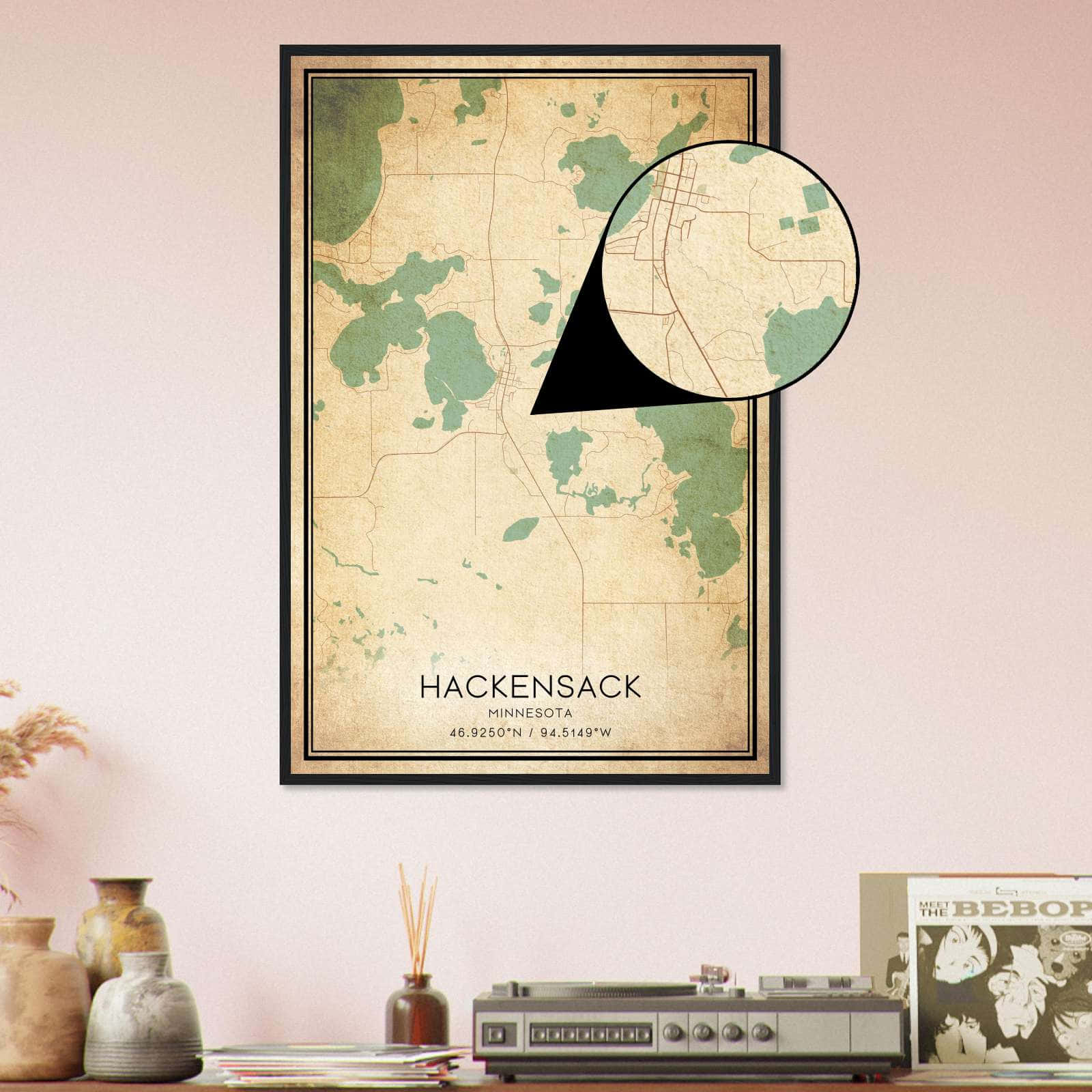 Vintage Hackensack Minnesota Map Poster, Hackensack MN City Road Wall ...