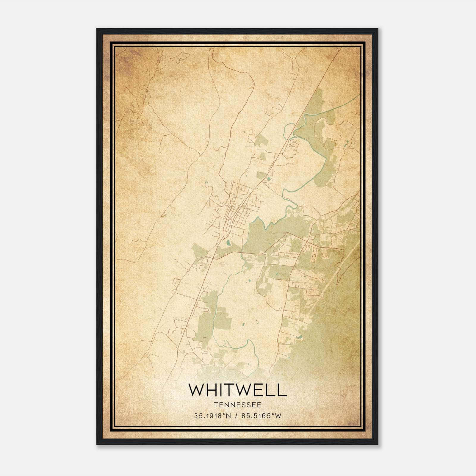 Vintage Whitwell Tennessee Map Poster, Whitwell TN City Road Wall Art ...