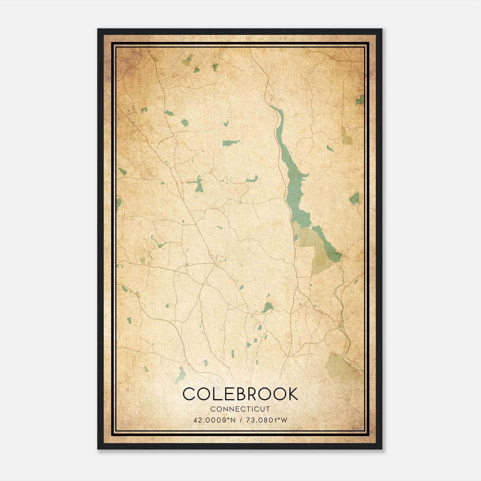 Vintage Colebrook Connecticut Map Poster, Colebrook CT City Road Wall ...