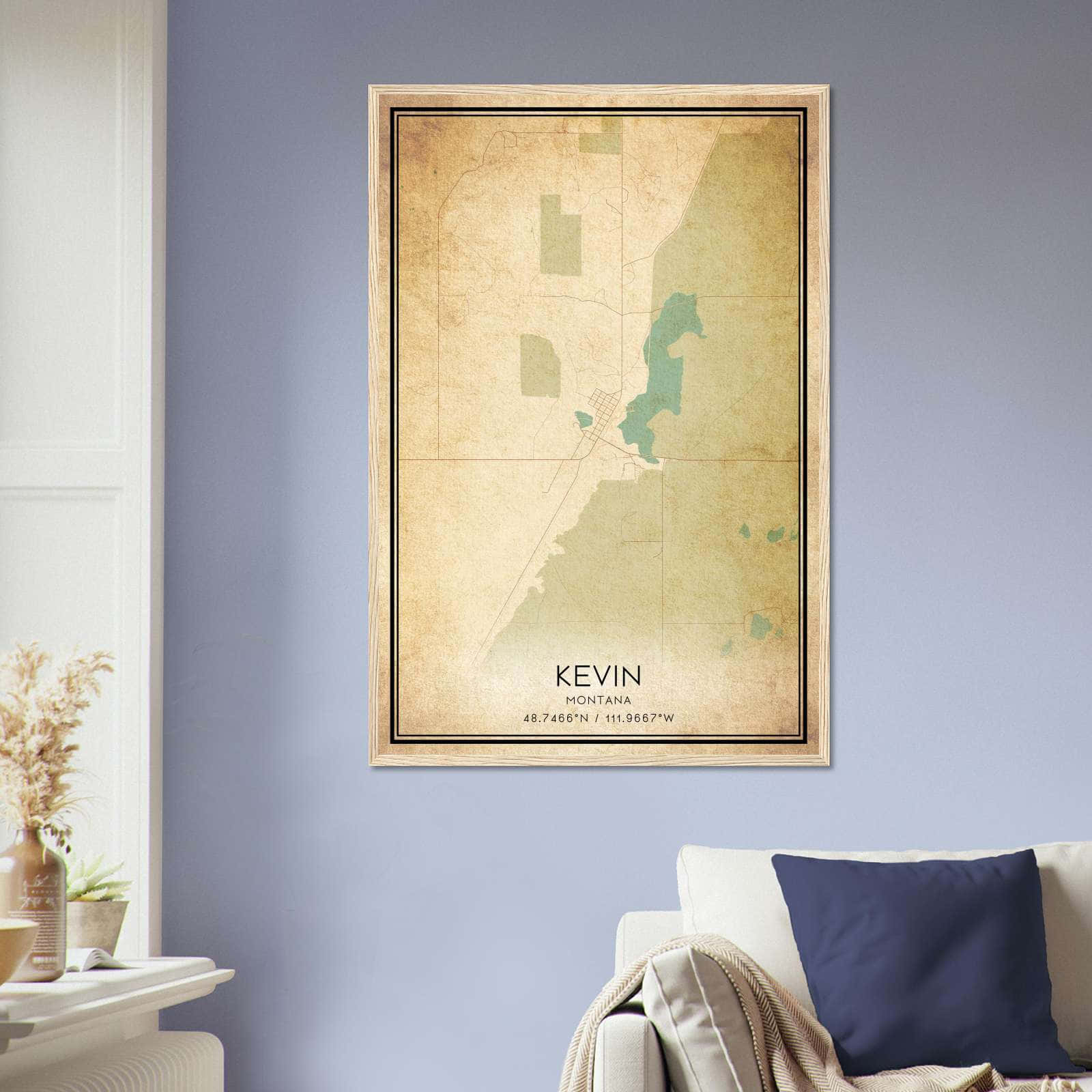 Vintage Kevin Montana Map Poster, Kevin MT City Road Wall Art Print ...