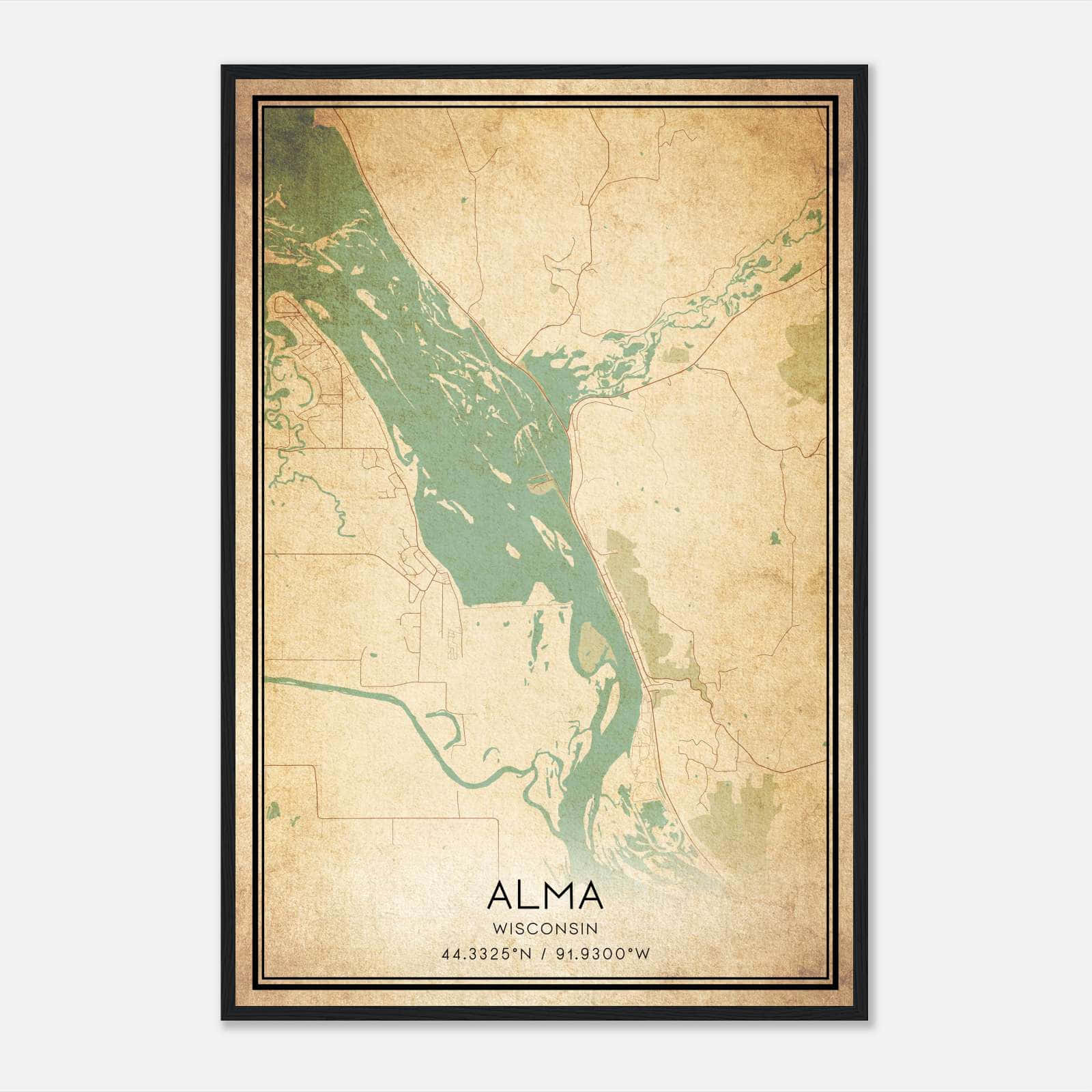 Vintage Alma Wisconsin Map Poster, Alma WI City Road Wall Art Print ...