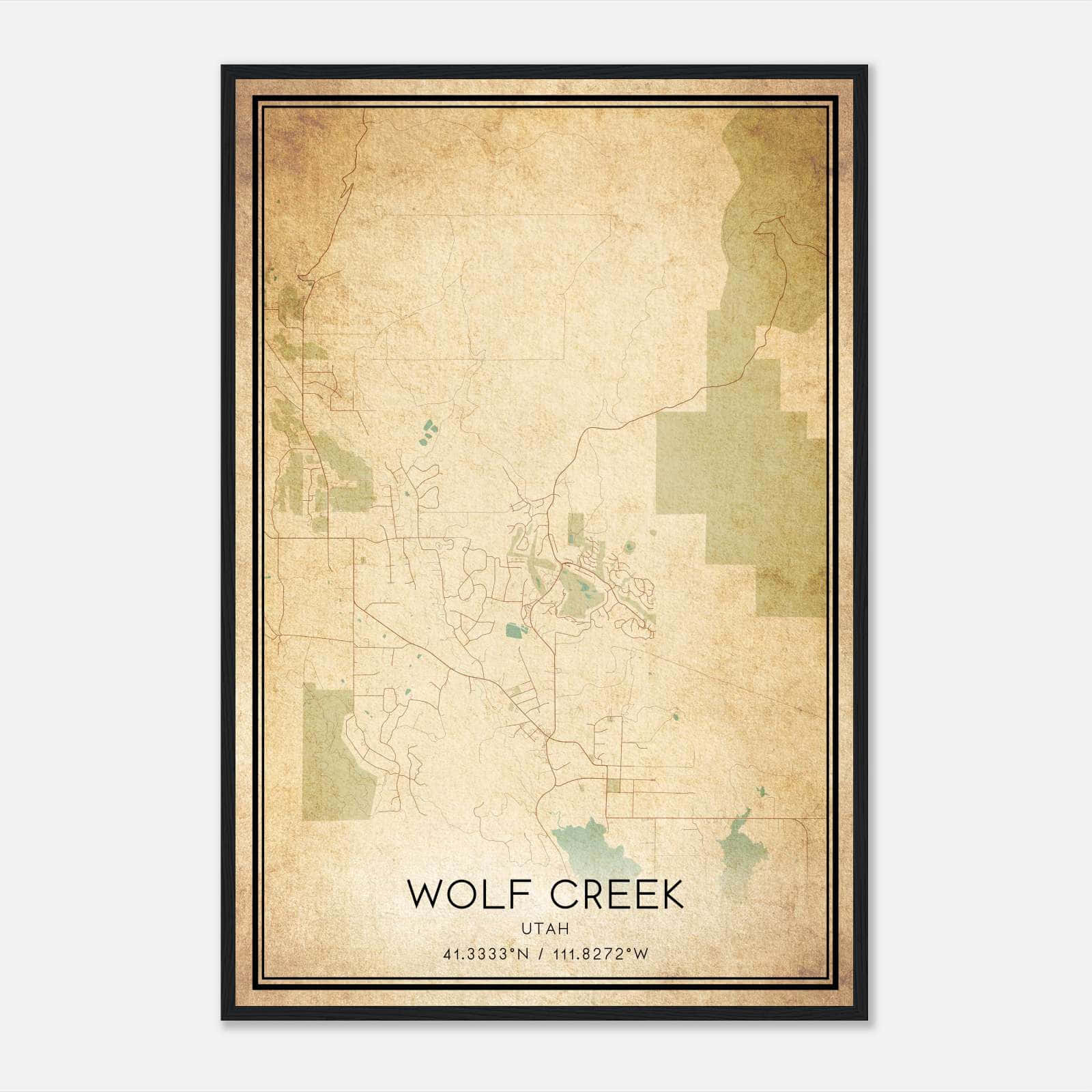 Vintage Wolf Creek Utah Map Poster, Wolf Creek UT City Road Wall Art ...