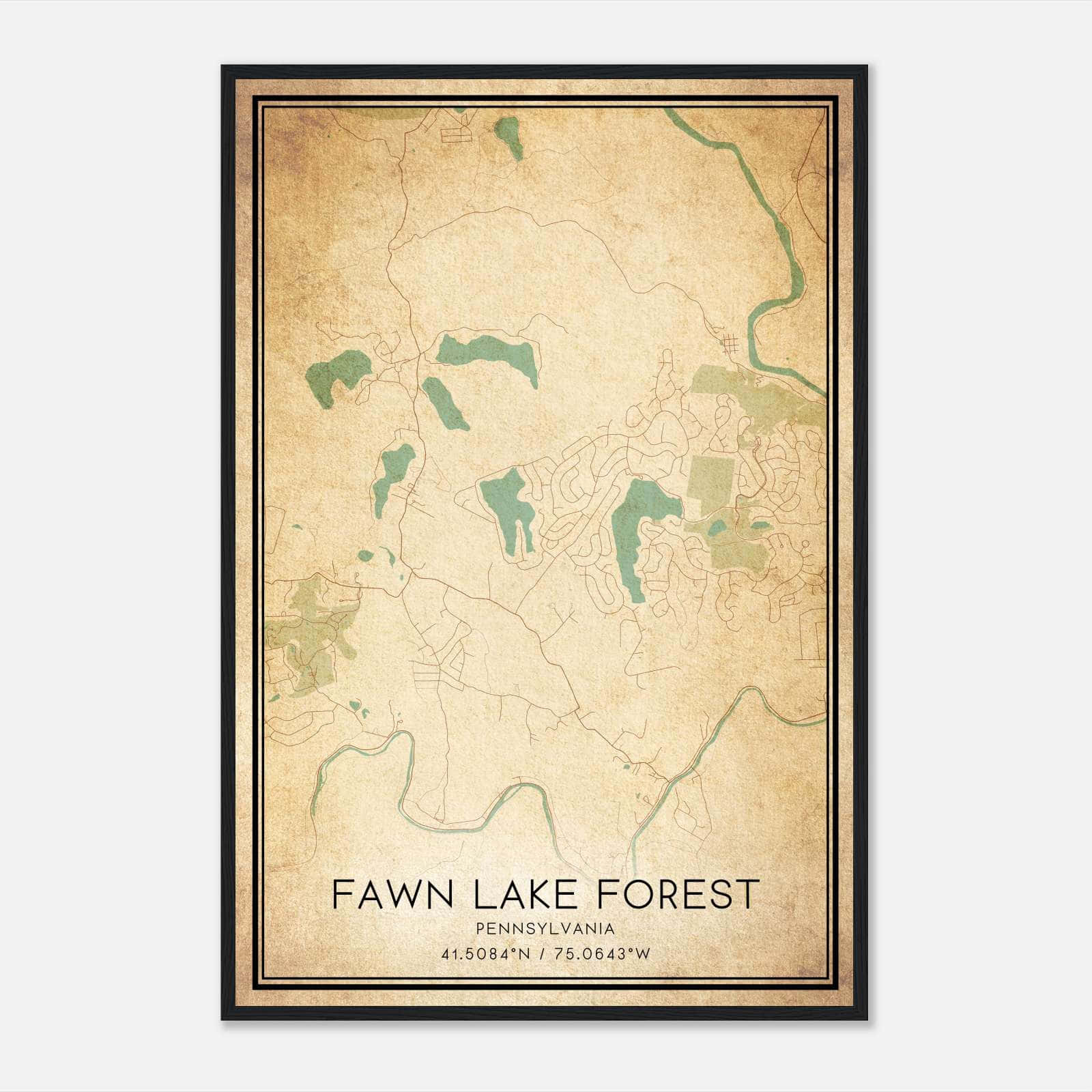 Vintage Fawn Lake Forest Pennsylvania Map Poster, Fawn Lake Forest PA ...