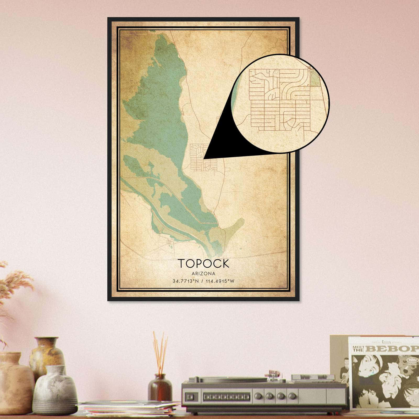 Vintage Topock Arizona Map Poster, Topock AZ City Road Wall Art Print ...