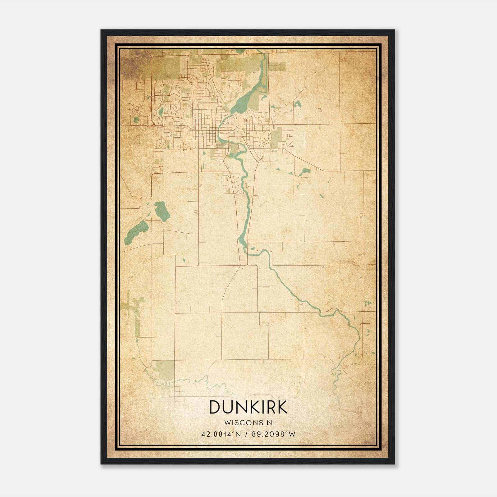 Vintage Dunkirk Wisconsin Map Poster, Dunkirk WI City Road Wall Art ...