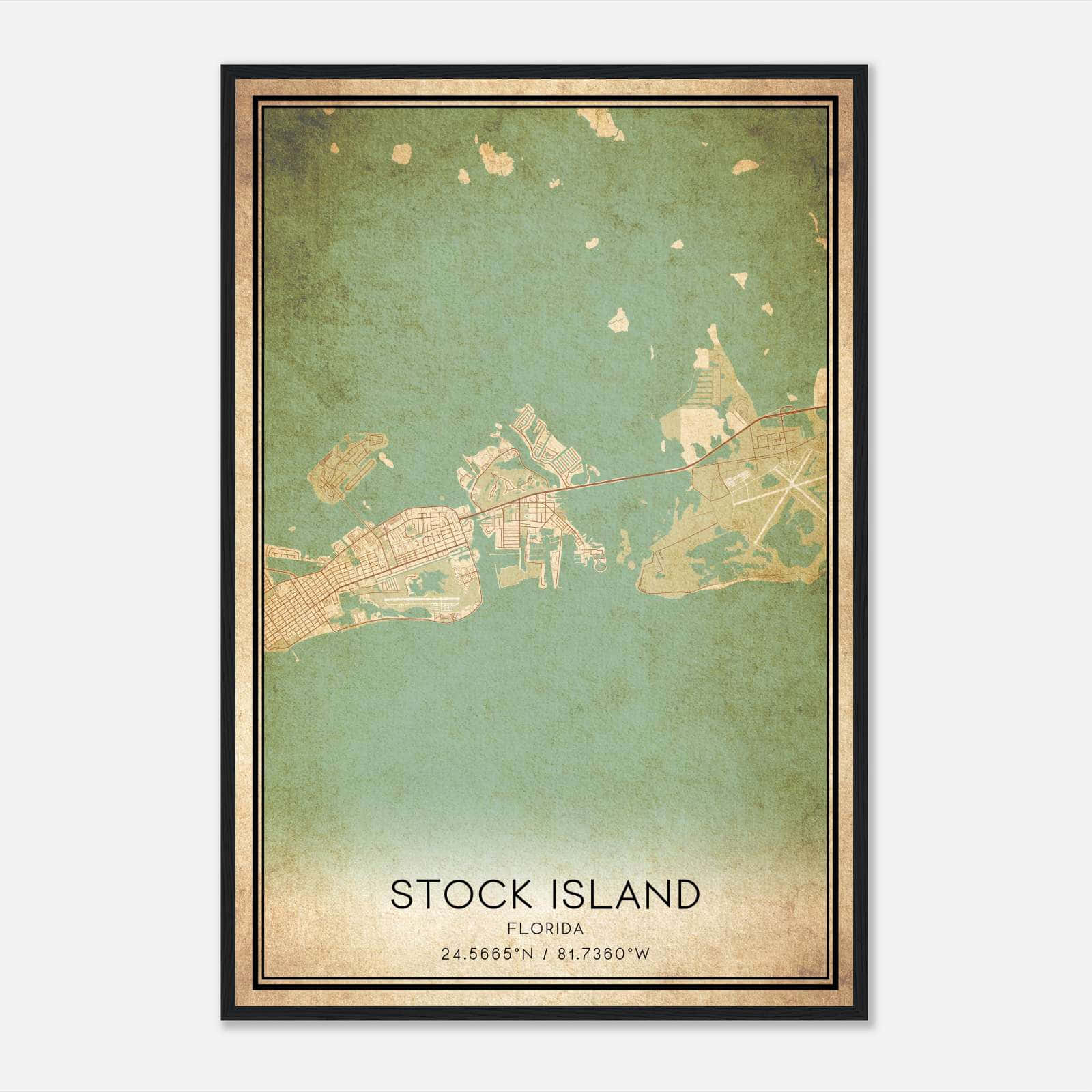 Vintage Stock Island Florida Map Poster, Stock Island FL City Road Wall ...