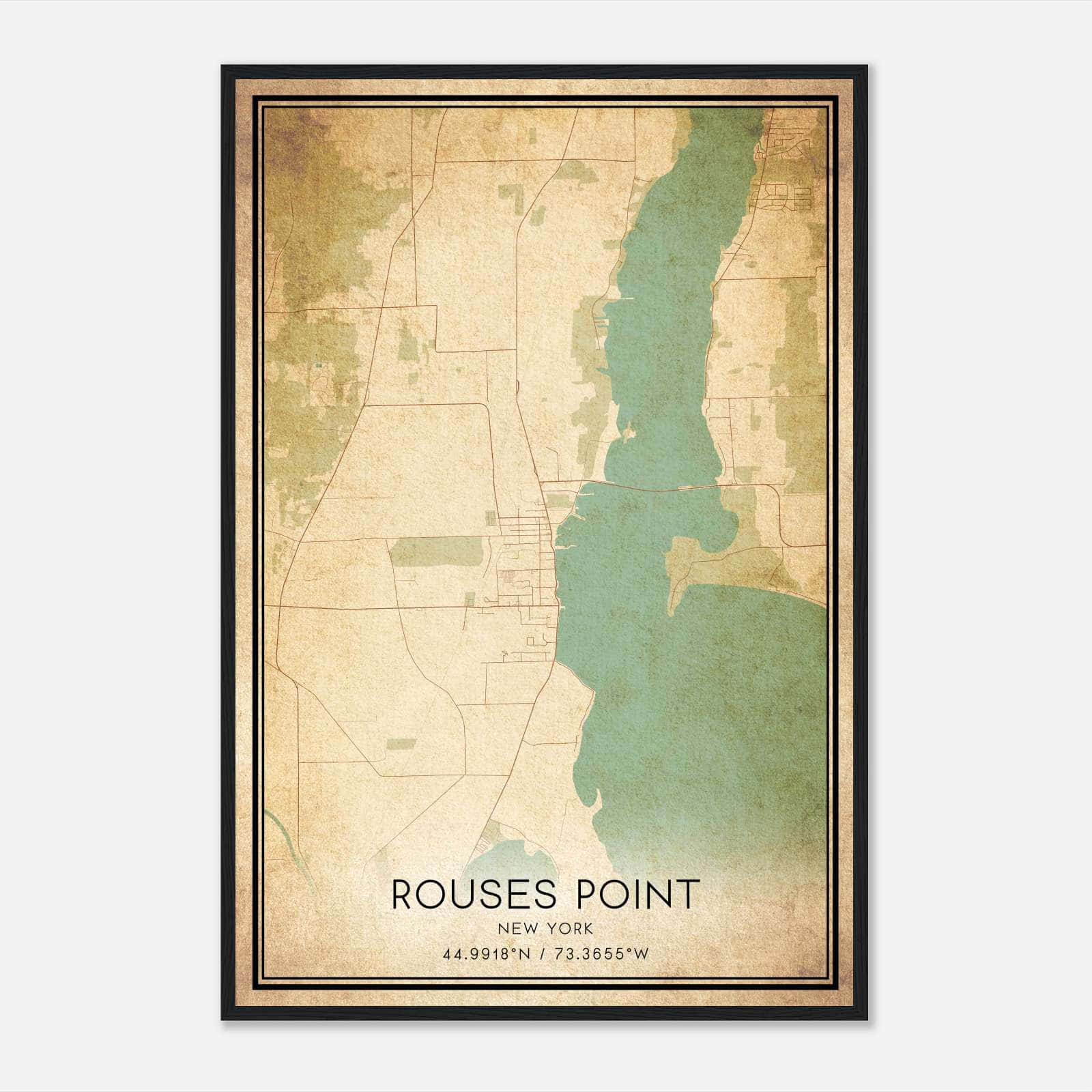 Vintage Rouses Point New York Map Poster, Rouses Point NY City Road ...