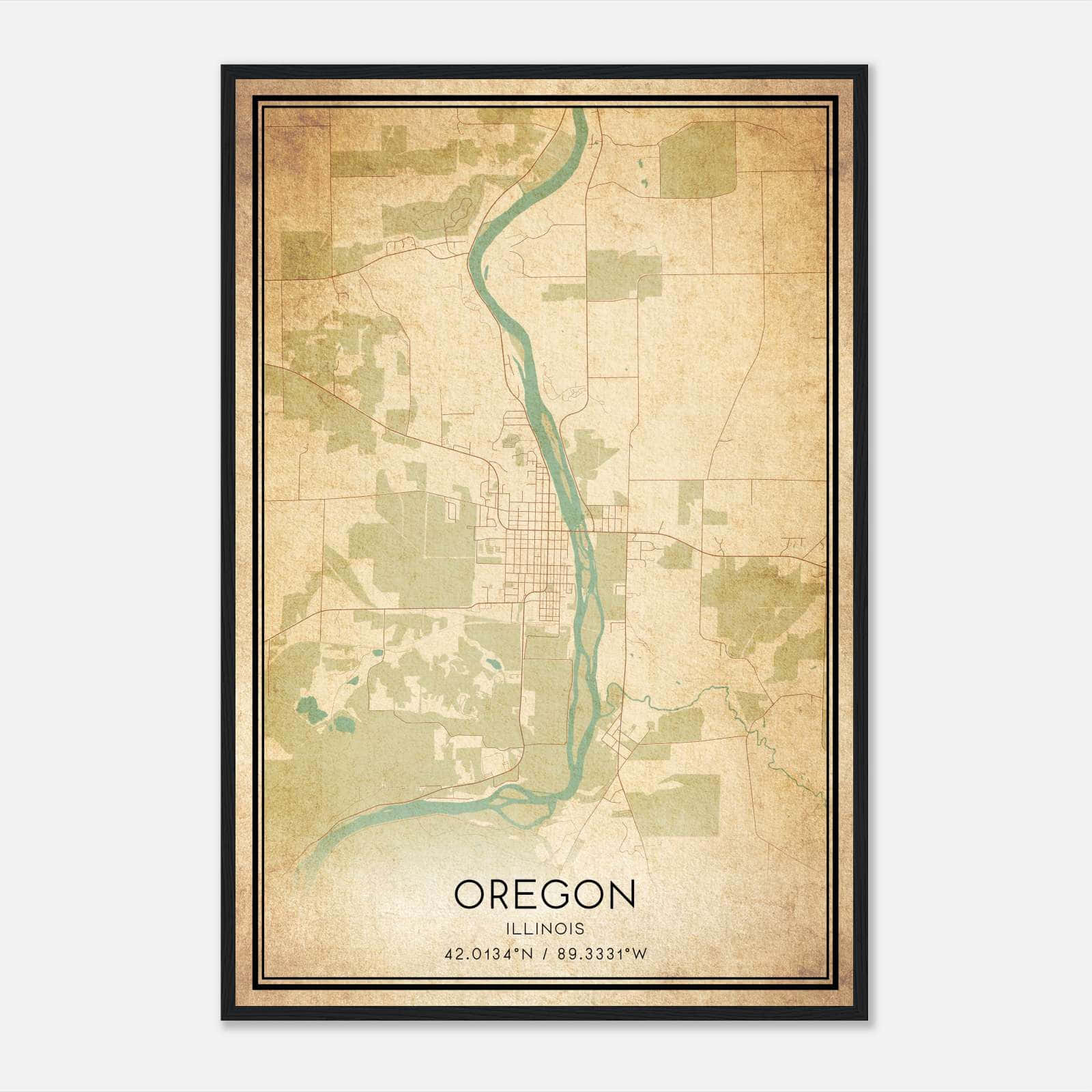 Vintage Oregon Illinois Map Poster, Oregon IL City Road Wall Art Print ...