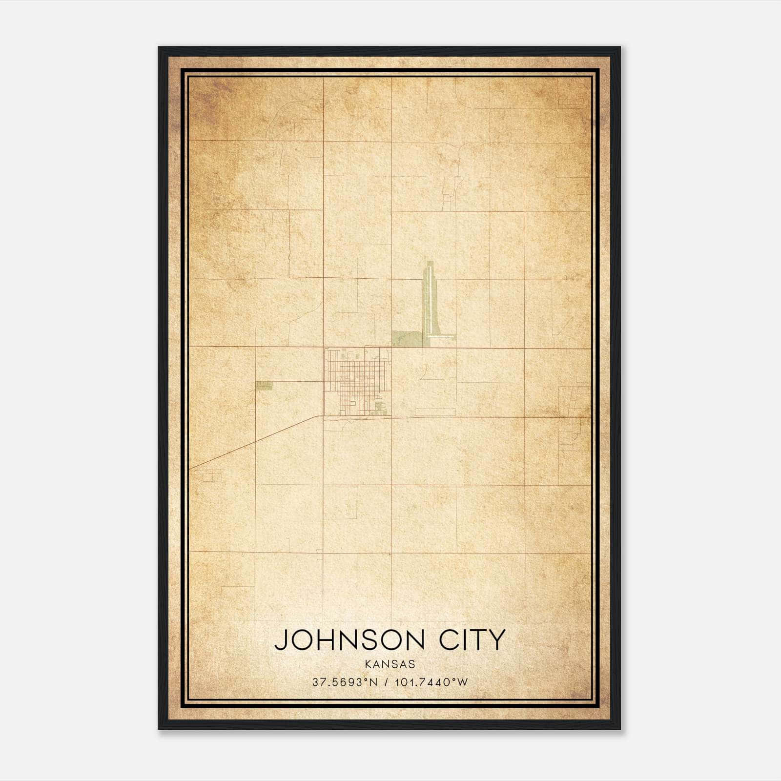Vintage Johnson City Kansas Map Poster, Johnson City KS City Road Wall ...