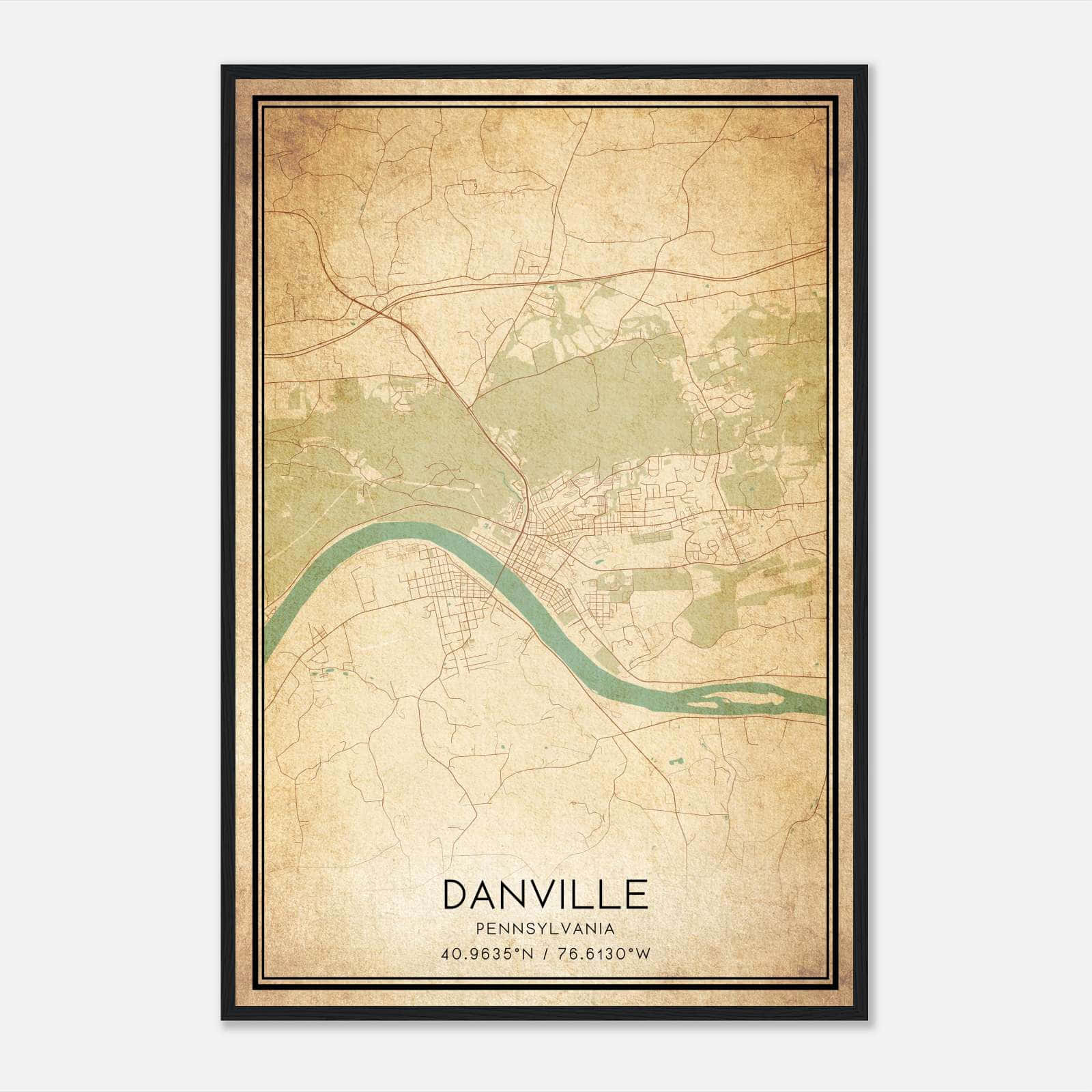Vintage Danville Pennsylvania Map Poster, Danville PA City Road Wall ...