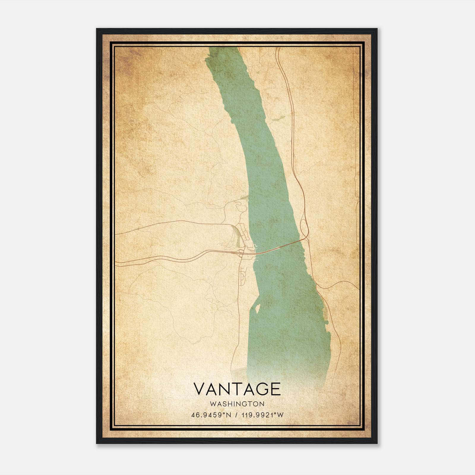 Vintage Vantage Washington Map Poster, Vantage WA City Road Wall Art ...