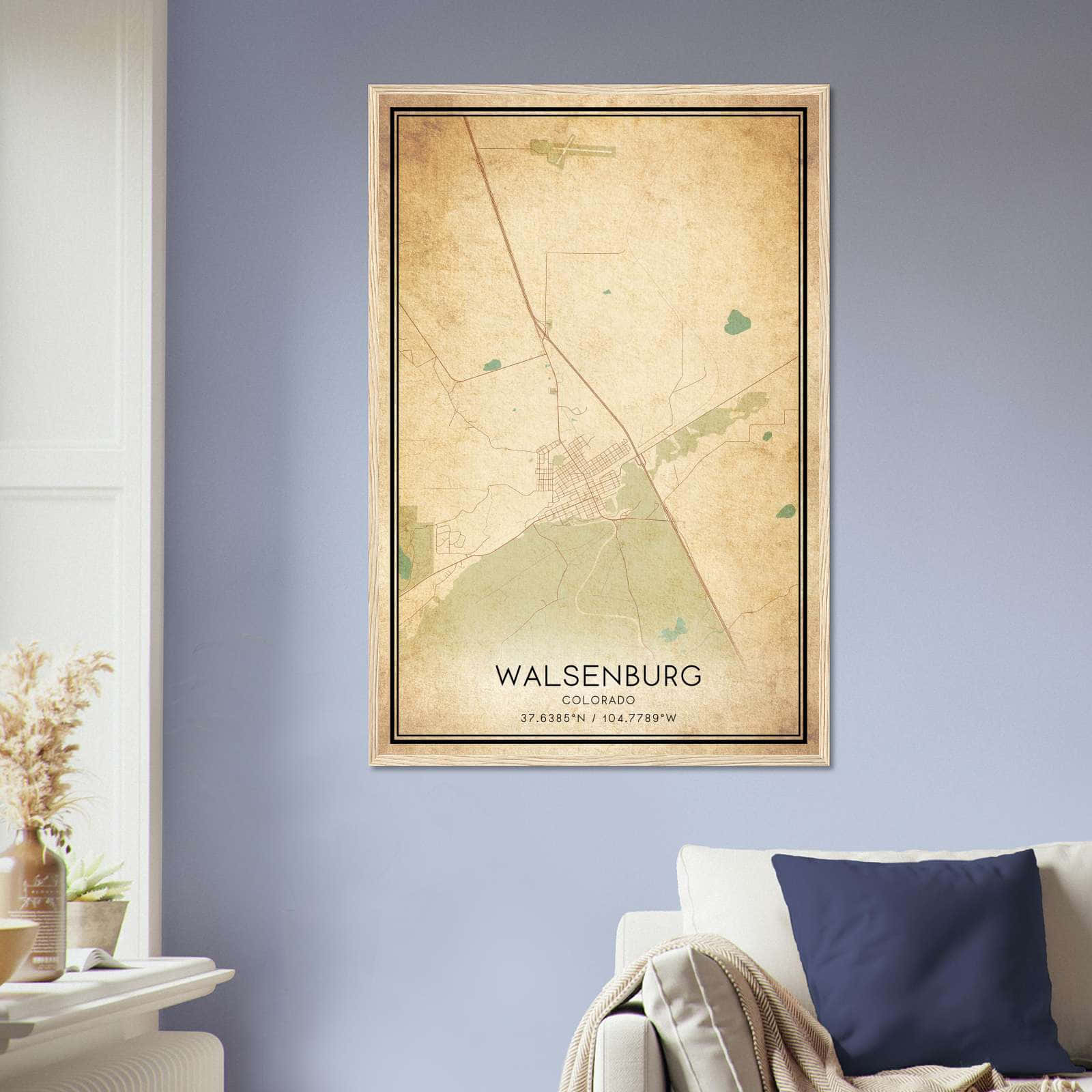 Vintage Walsenburg Colorado Map Poster, Walsenburg CO City Road Wall ...