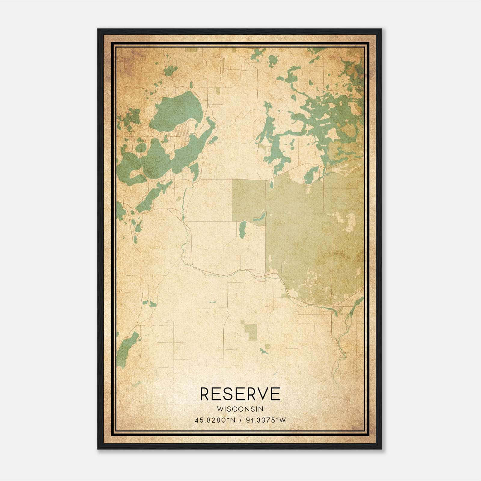Vintage Reserve Wisconsin Map Poster, Reserve WI City Road Wall Art ...