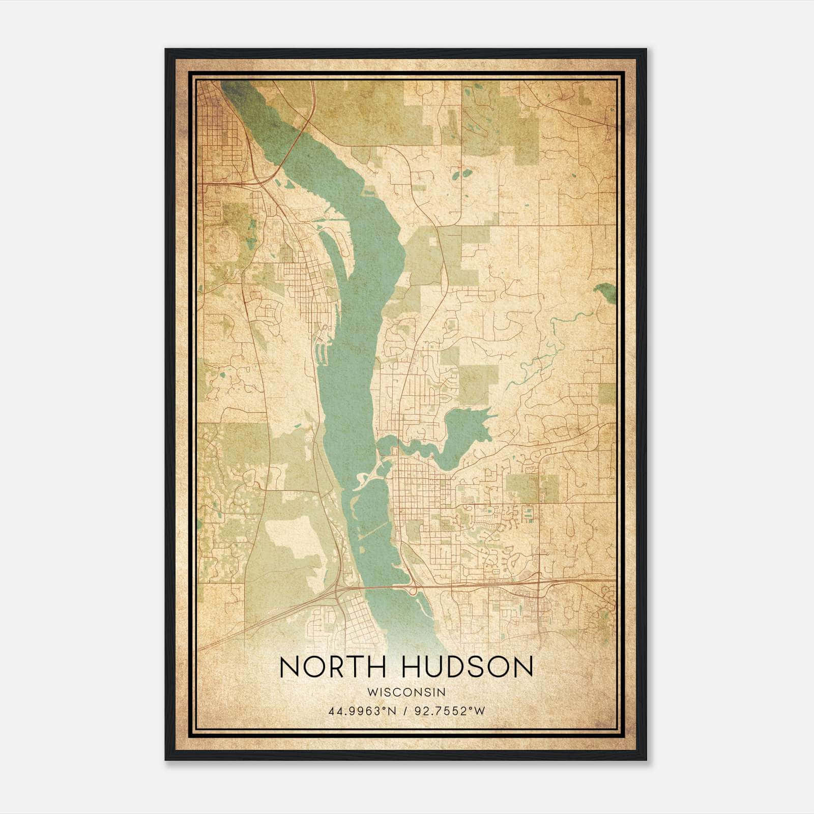 Vintage North Hudson Wisconsin Map Poster, North Hudson WI City Road Wall Art Print - Custom ...