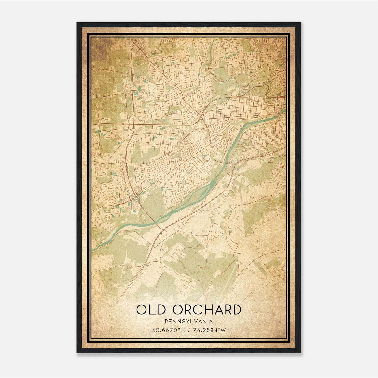 Vintage Old Orchard Pennsylvania Map Poster, Old Orchard PA City Road ...