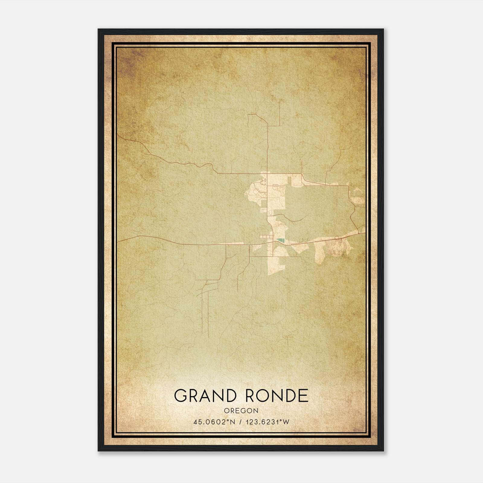 Vintage Grand Ronde Oregon Map Poster, Grand Ronde OR City Road Wall ...
