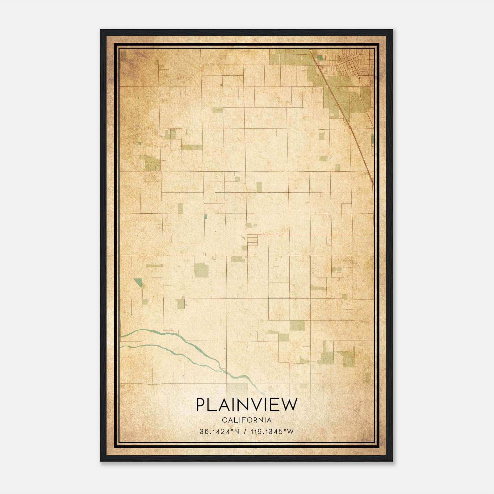 Vintage Plainview California Map Poster, Plainview CA City Road Wall ...