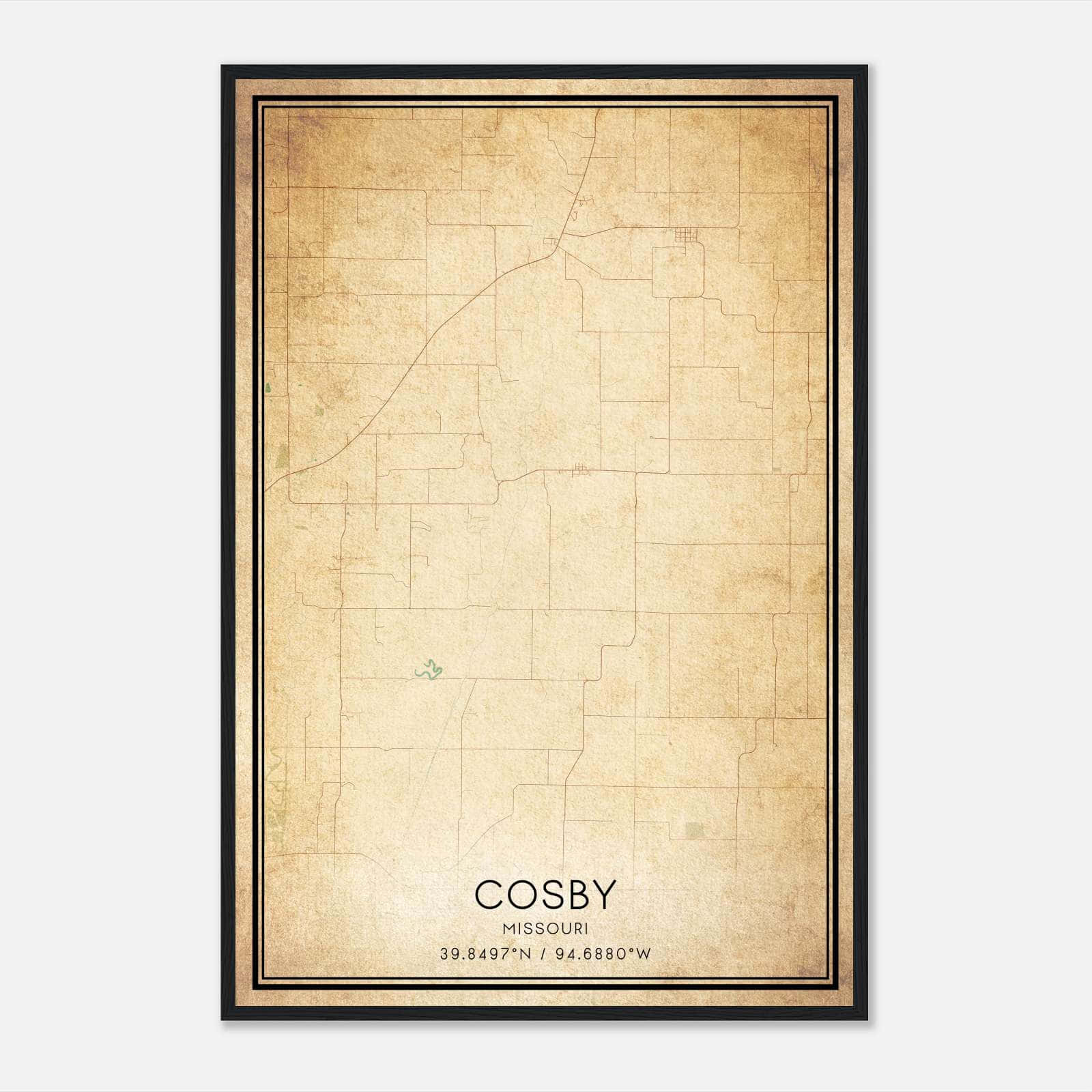 Vintage Cosby Missouri Map Poster, Cosby MO City Road Wall Art Print ...