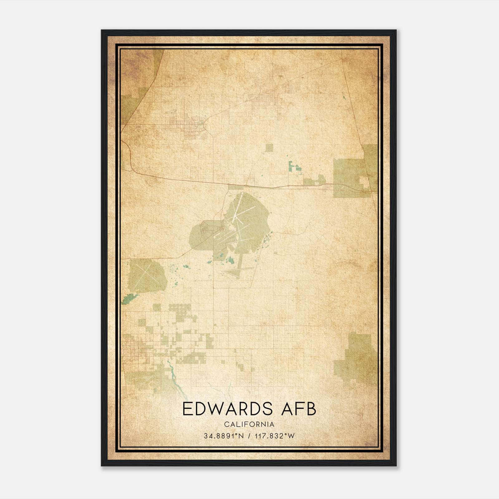 Vintage Edwards Afb California Map Poster, Edwards Afb CA City Road ...
