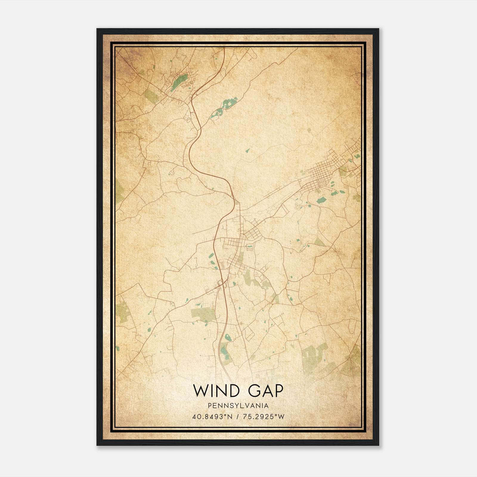 Vintage Wind Gap Pennsylvania Map Poster, Wind Gap PA City Road Wall ...