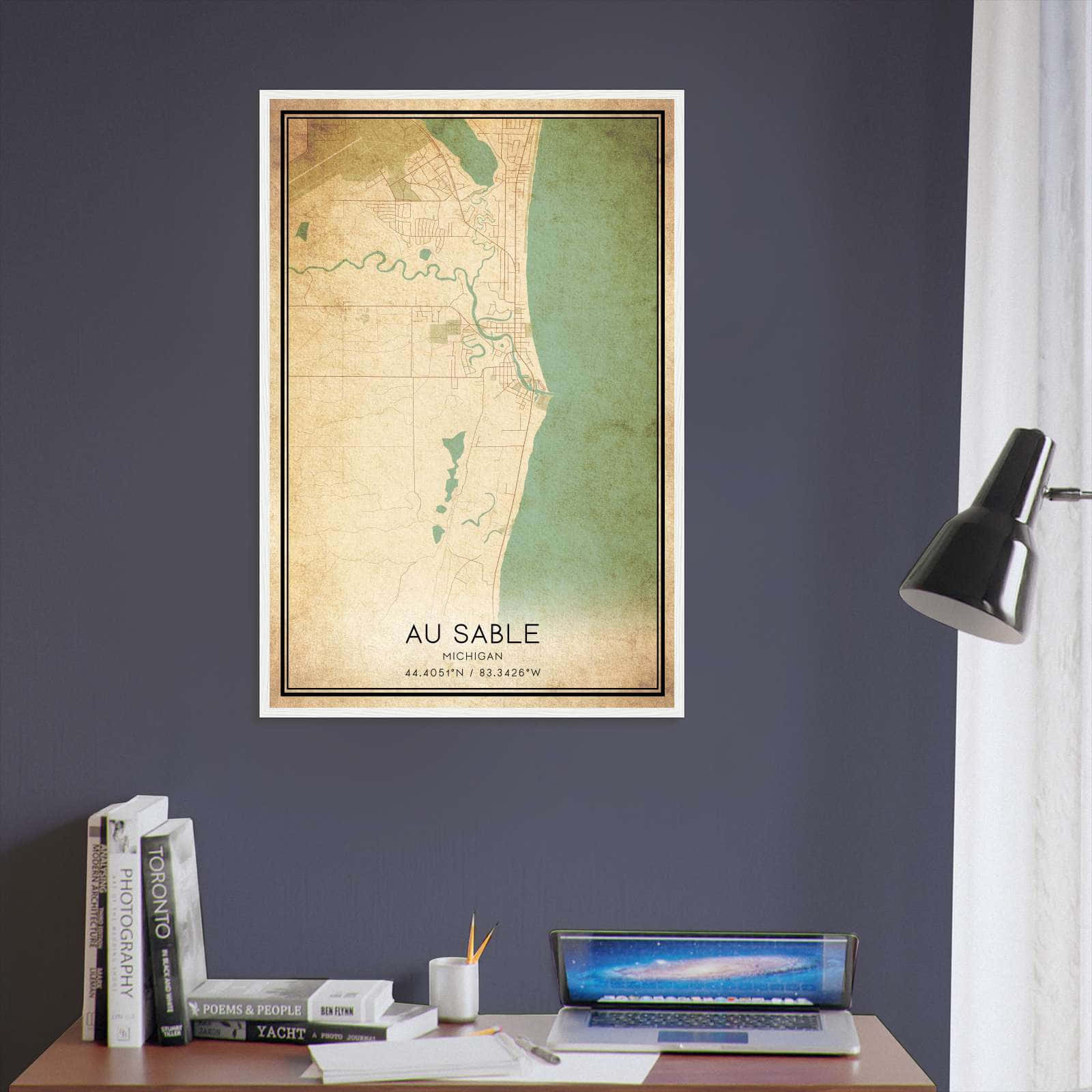 Vintage Au Sable Michigan Map Poster, Au Sable MI City Road Wall Art ...