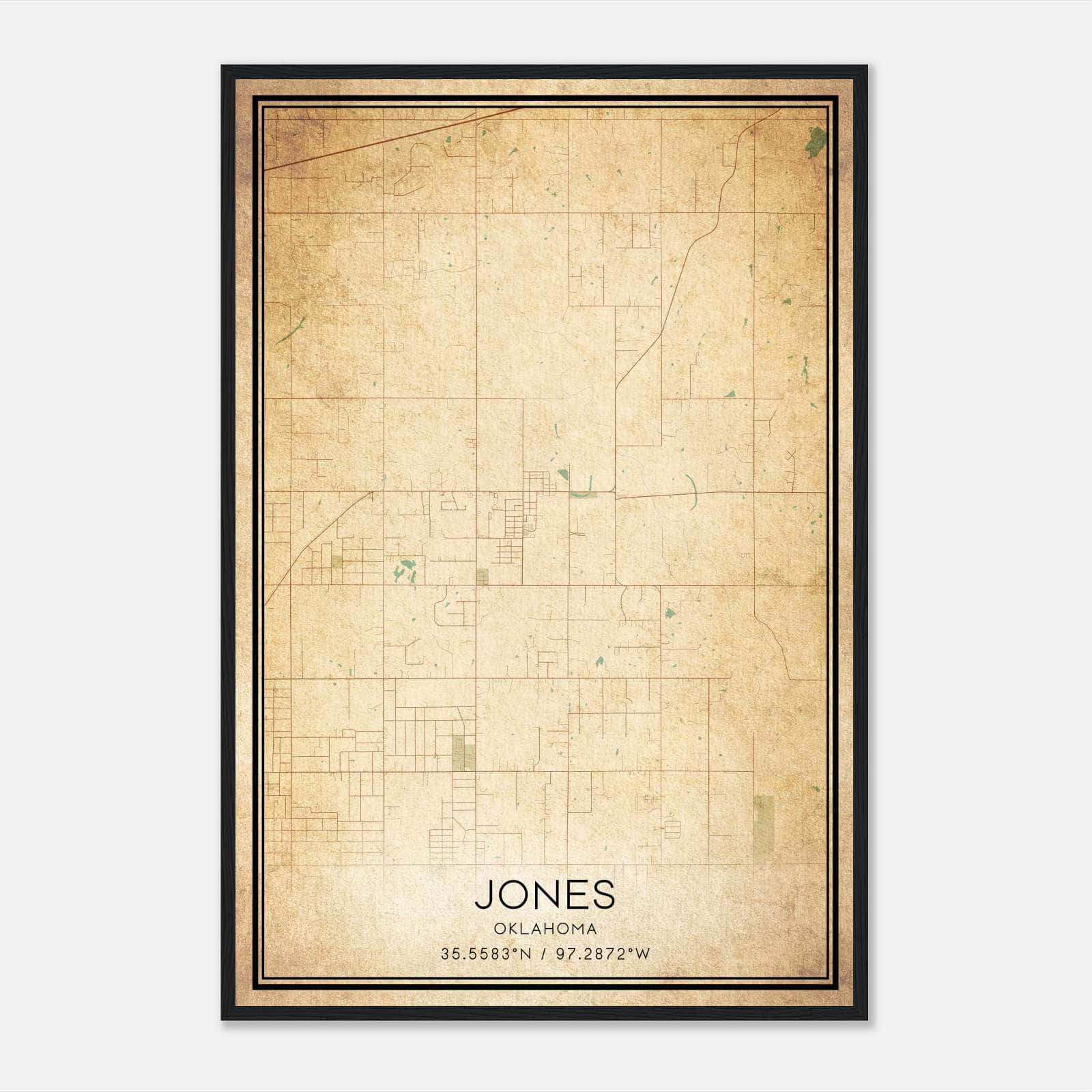 Vintage Jones Oklahoma Map Poster, Jones OK City Road Wall Art Print ...
