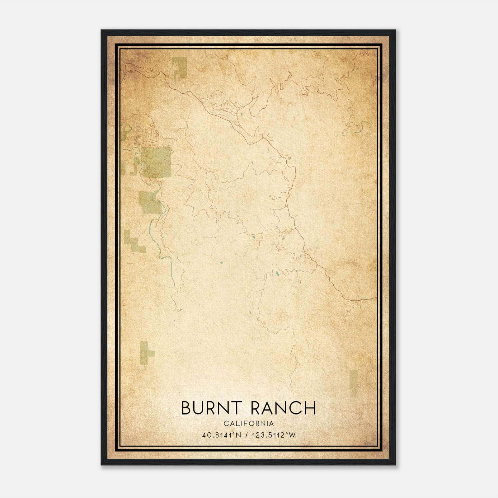 Vintage Burnt Ranch California Map Poster, Burnt Ranch CA City Road ...