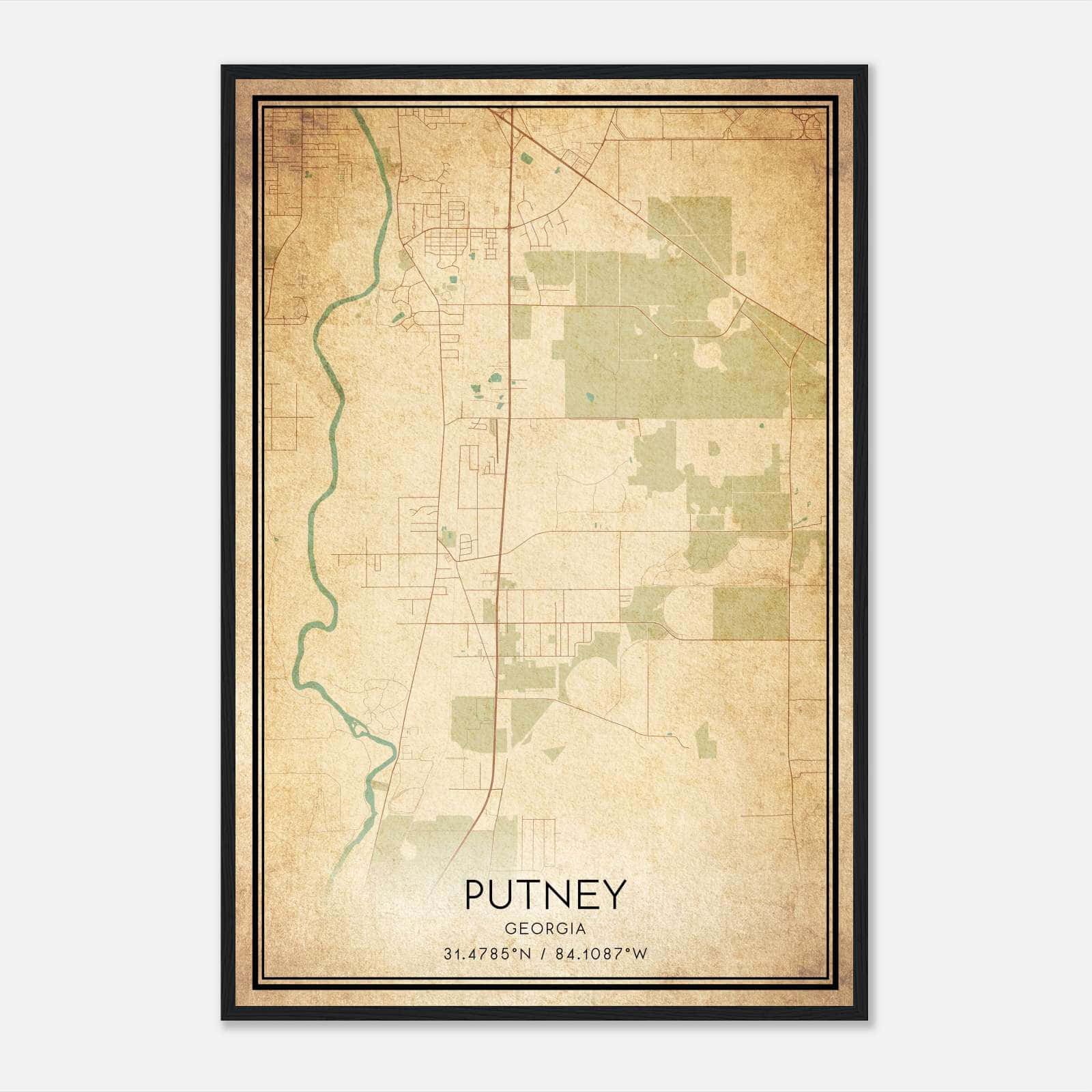 Vintage Putney Georgia Map Poster, Putney GA City Road Wall Art Print ...