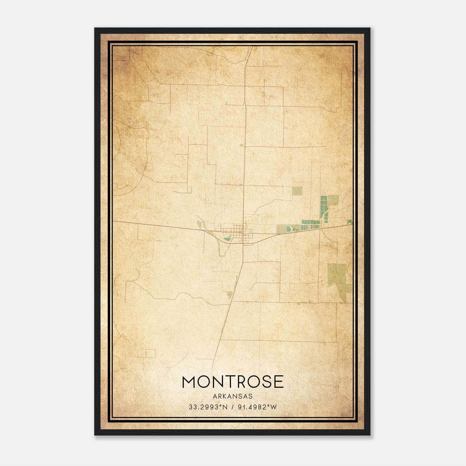 Vintage Montrose Arkansas Map Poster, Montrose AR City Road Wall Art ...