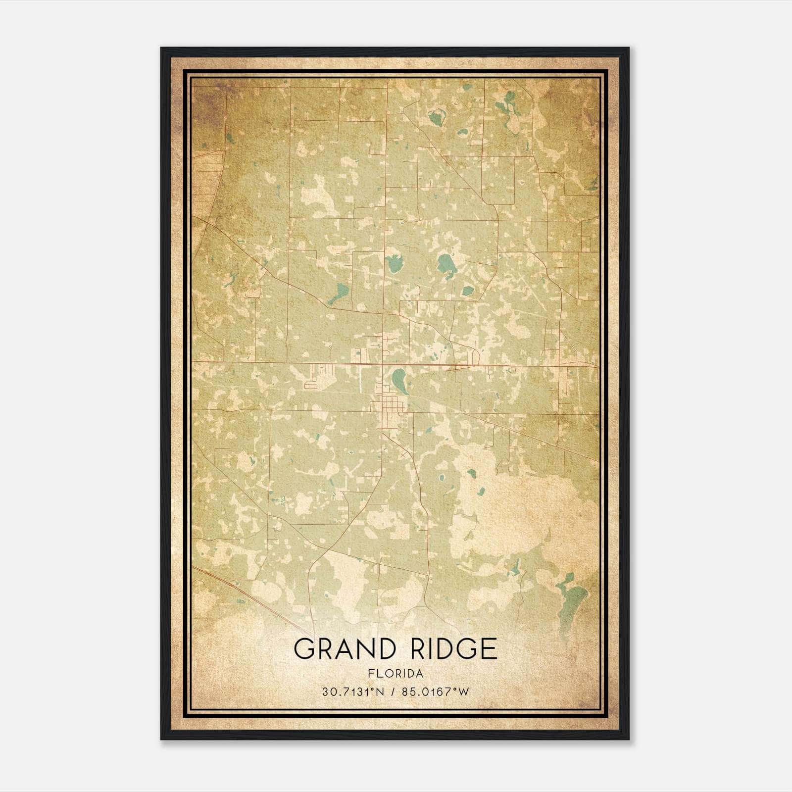 Vintage Grand Ridge Florida Map Poster, Grand Ridge FL City Road Wall ...