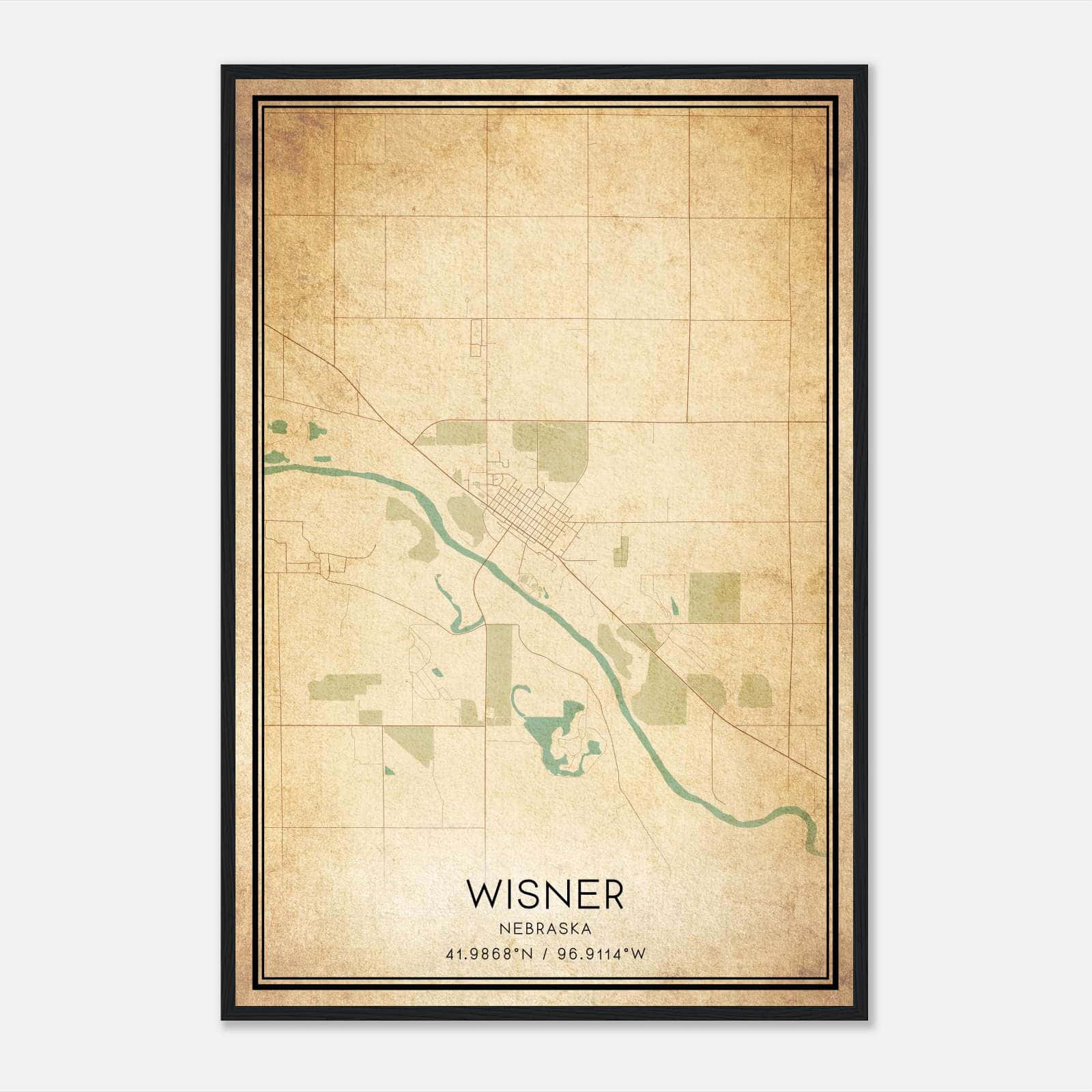 Vintage Wisner Nebraska Map Poster, Wisner NE City Road Wall Art Print ...
