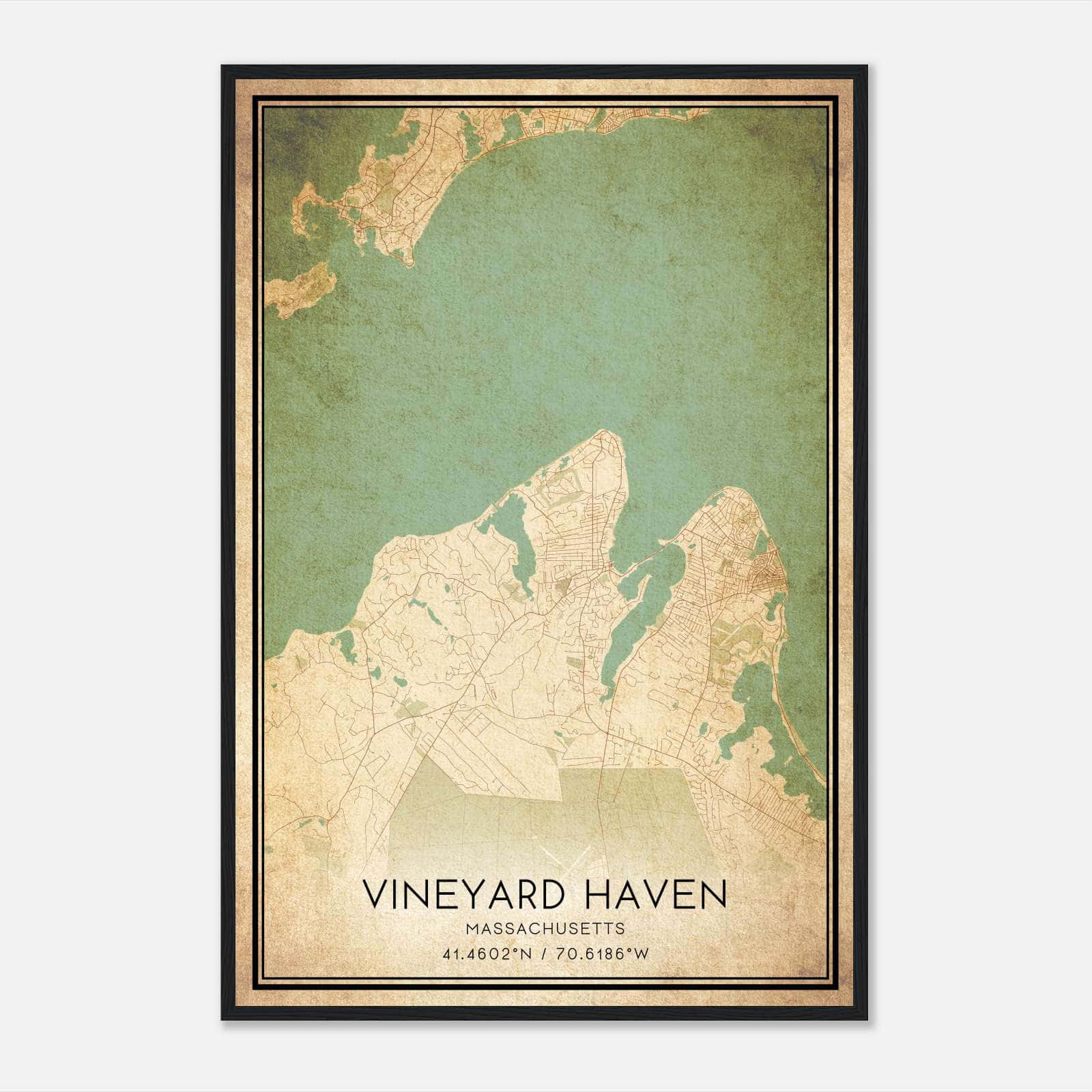 Vintage Vineyard Haven Massachusetts Map Poster, Vineyard Haven MA City ...