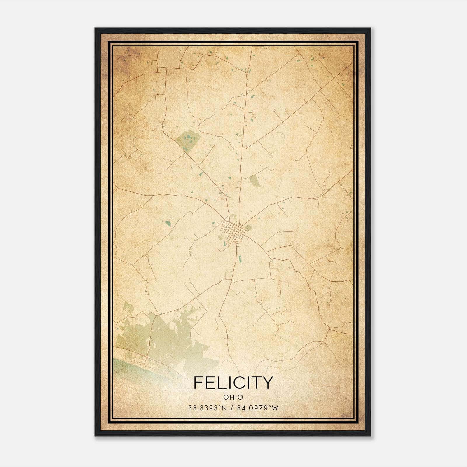 Vintage Felicity Ohio Map Poster, Felicity OH City Road Wall Art Print ...