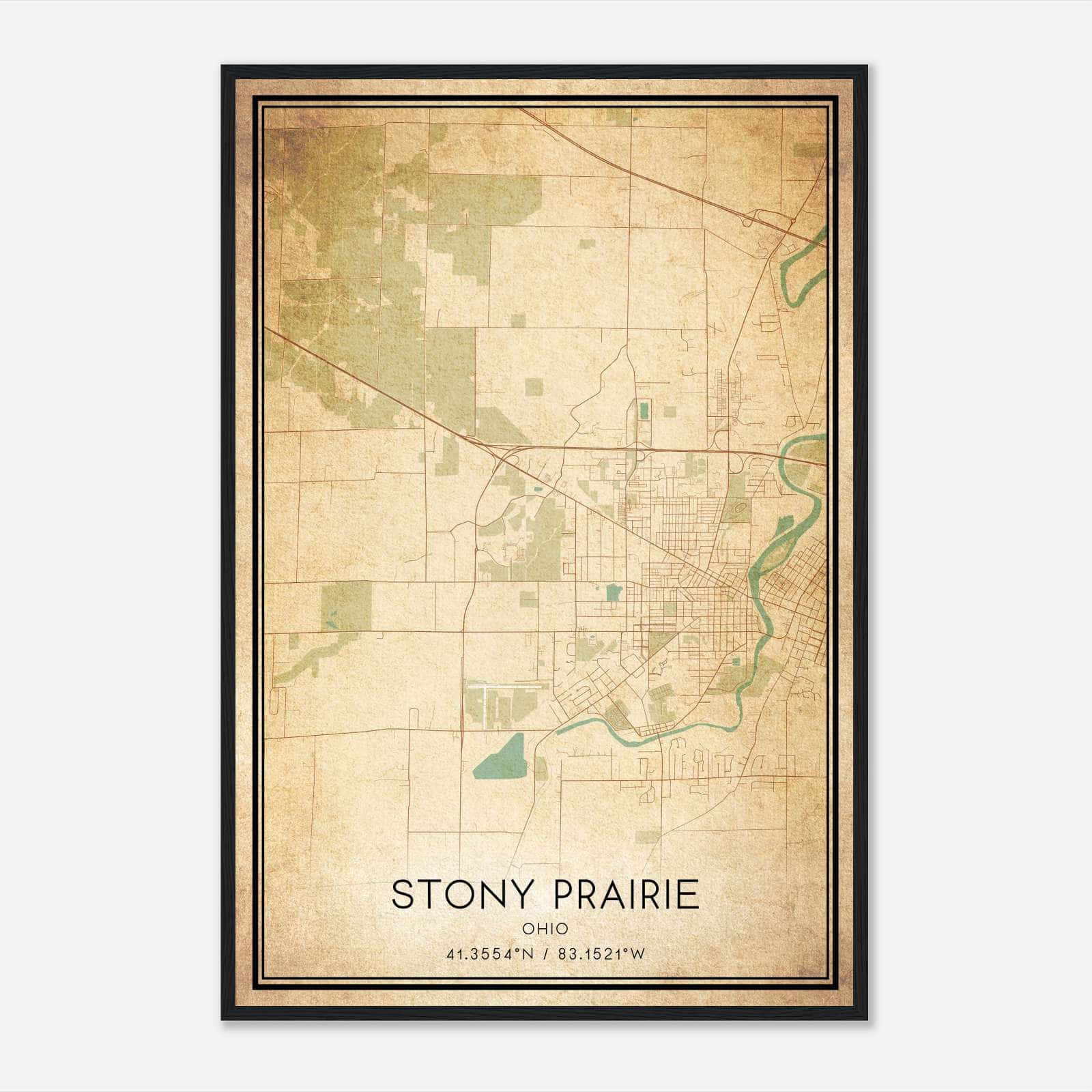 Vintage Stony Prairie Ohio Map Poster, Stony Prairie OH City Road Wall ...