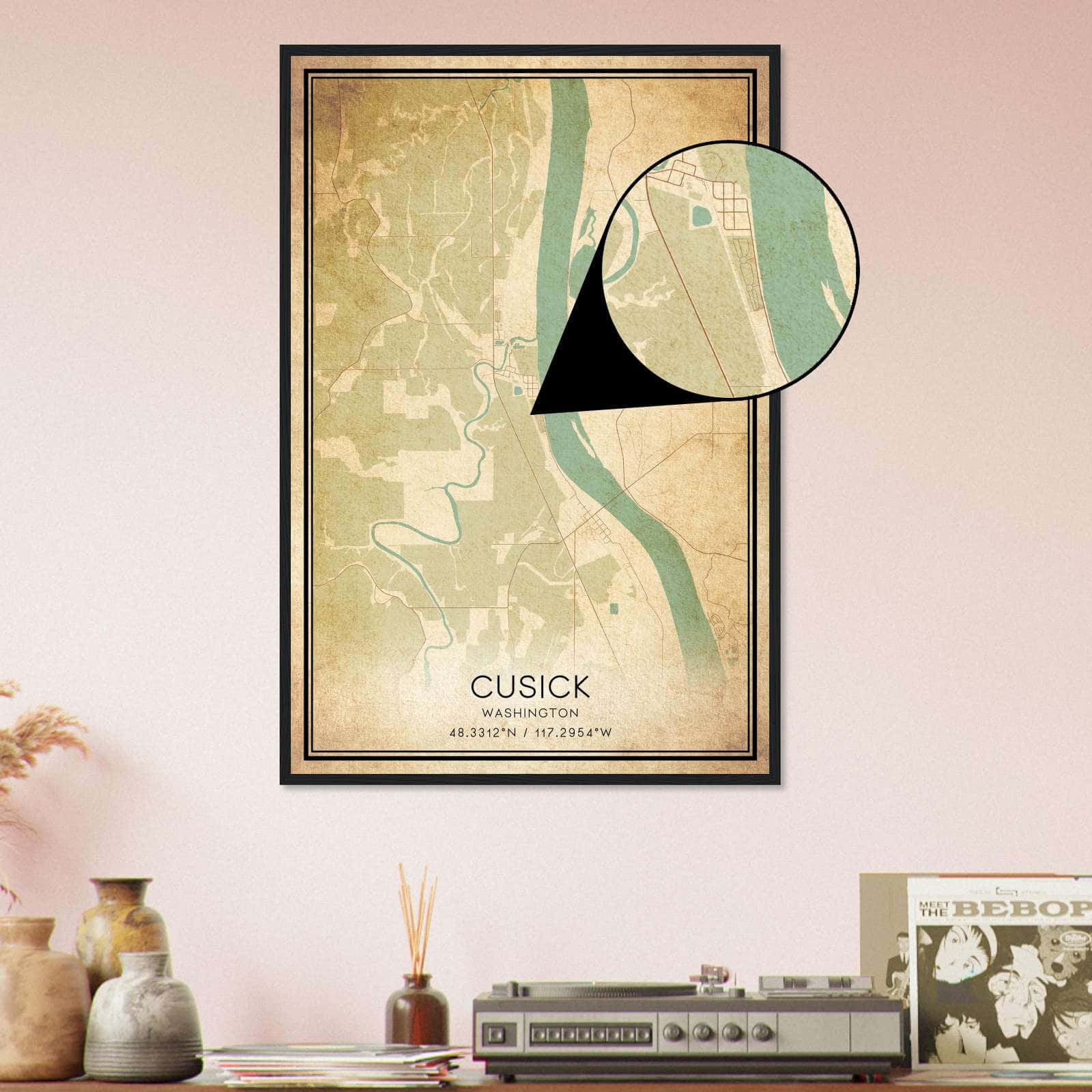 Vintage Cusick Washington Map Poster, Cusick WA City Road Wall Art ...