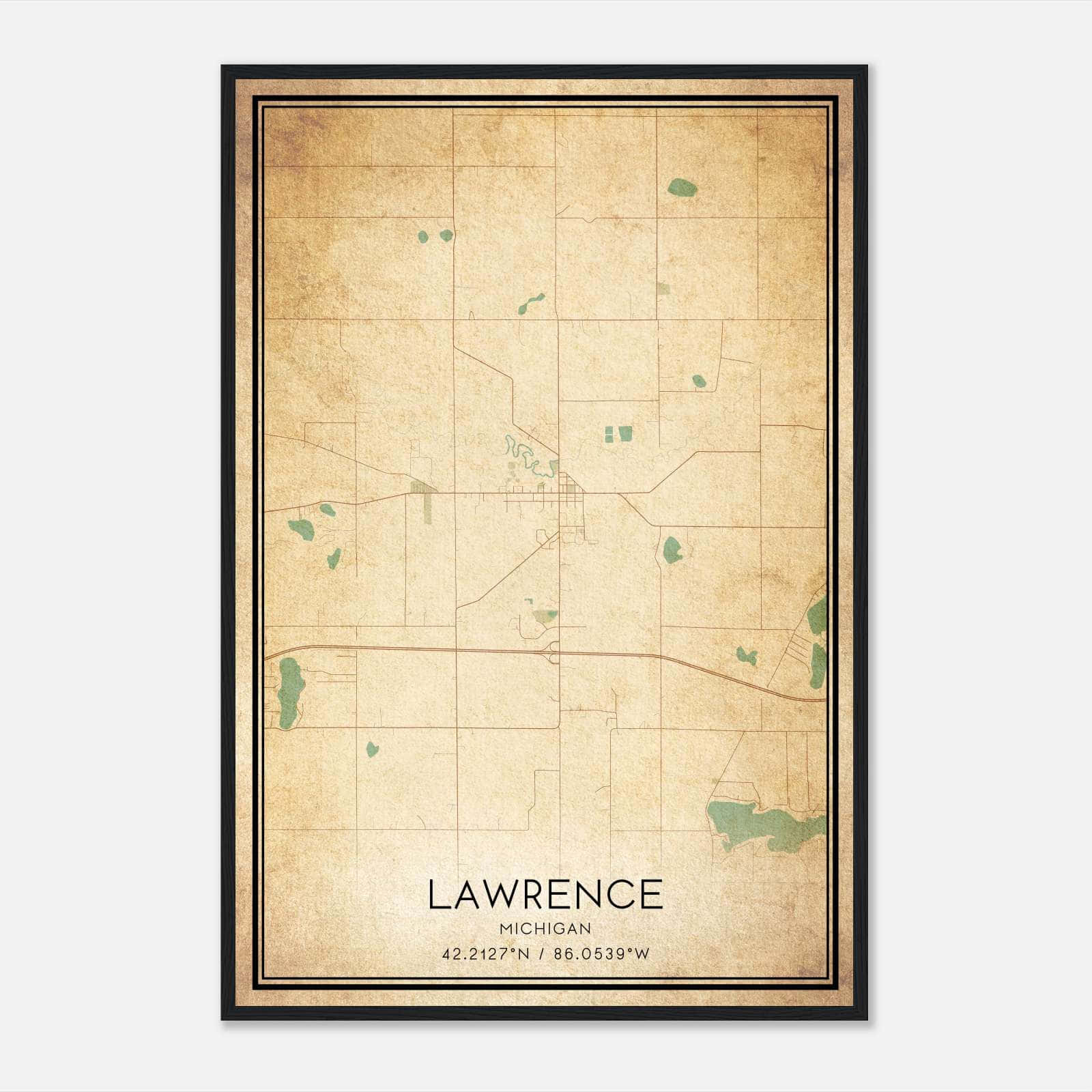 Vintage Lawrence Michigan Map Poster, Lawrence MI City Road Wall Art ...