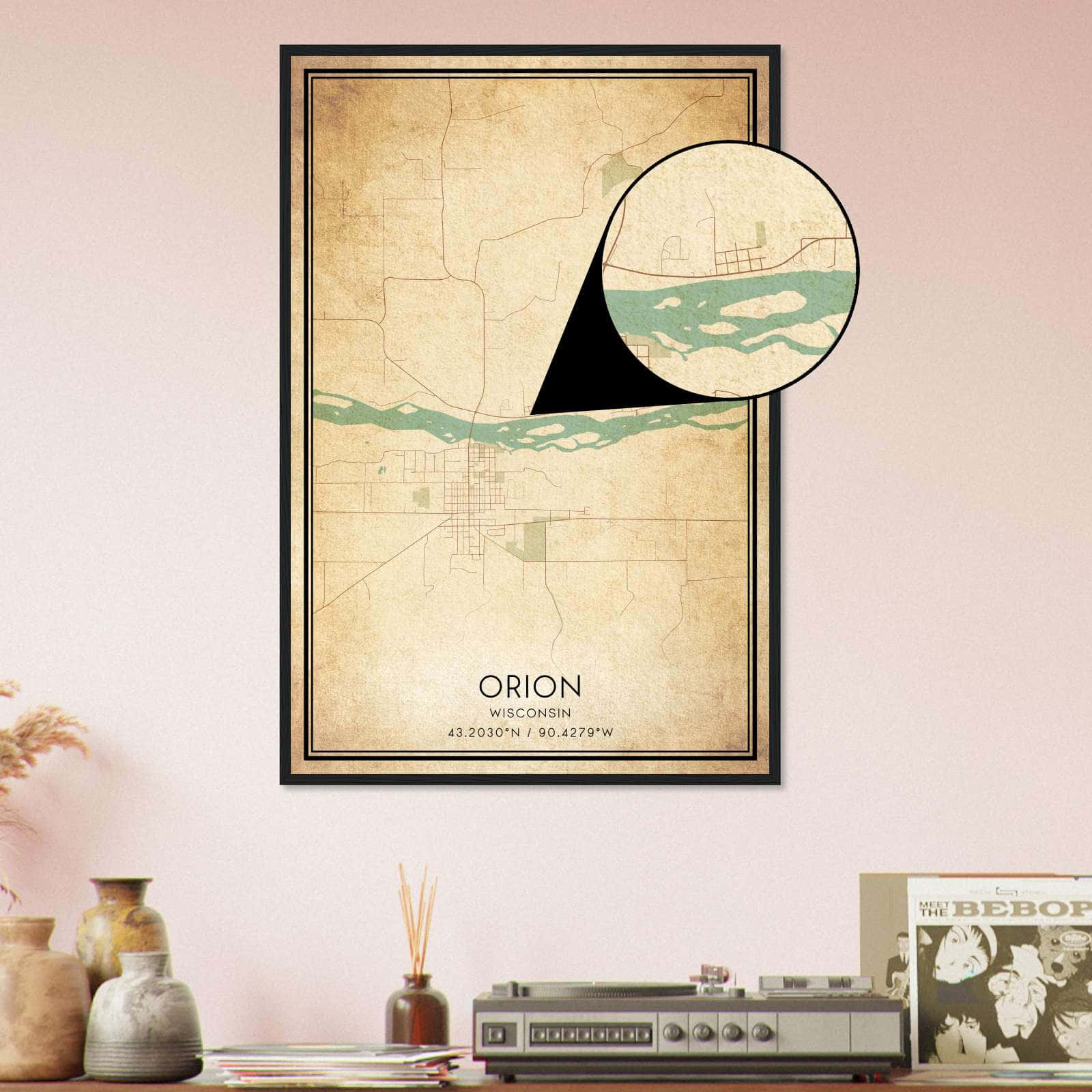 Vintage Orion Wisconsin Map Poster, Orion WI City Road Wall Art Print ...
