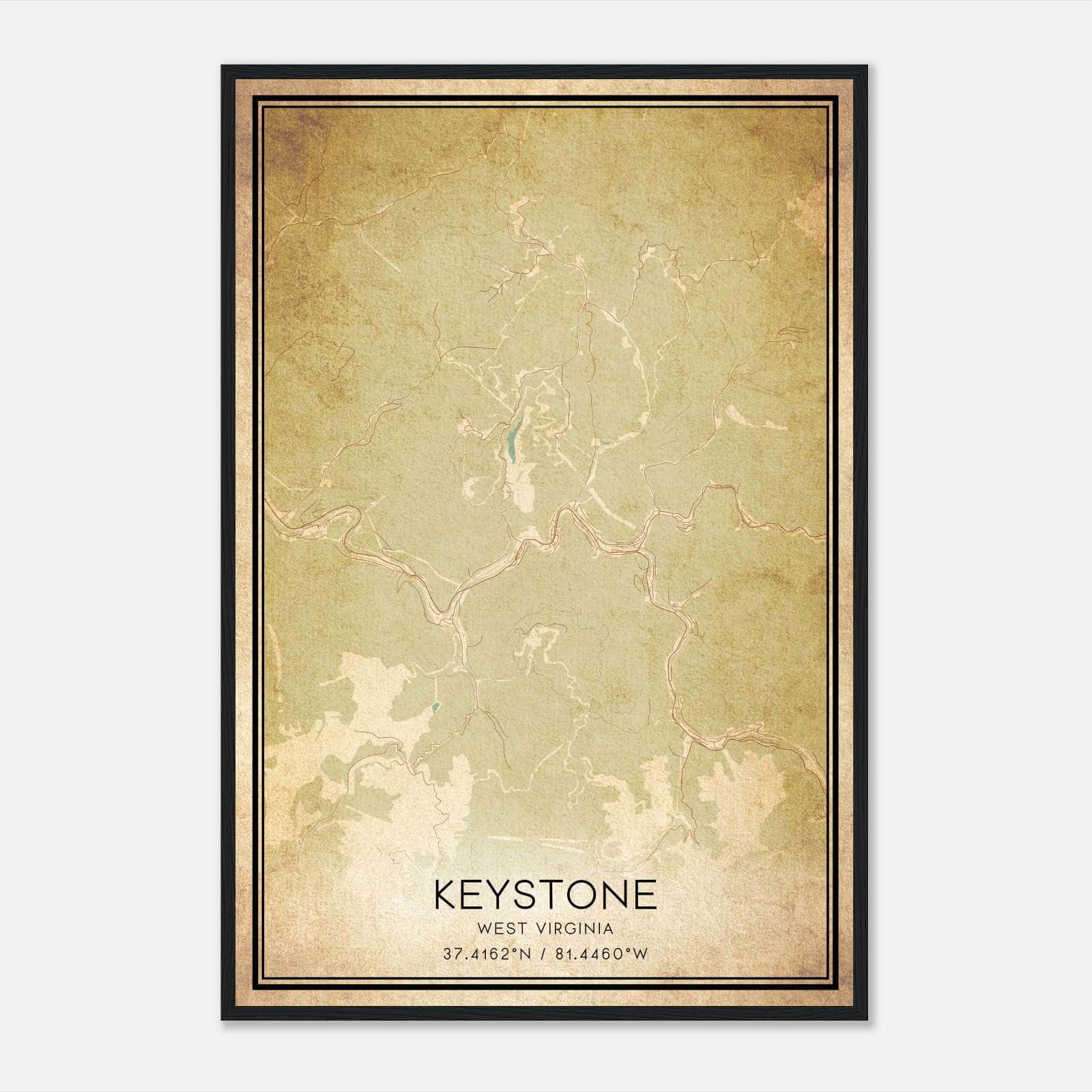 Vintage Keystone West Virginia Map Poster, Keystone WV City Road Wall ...