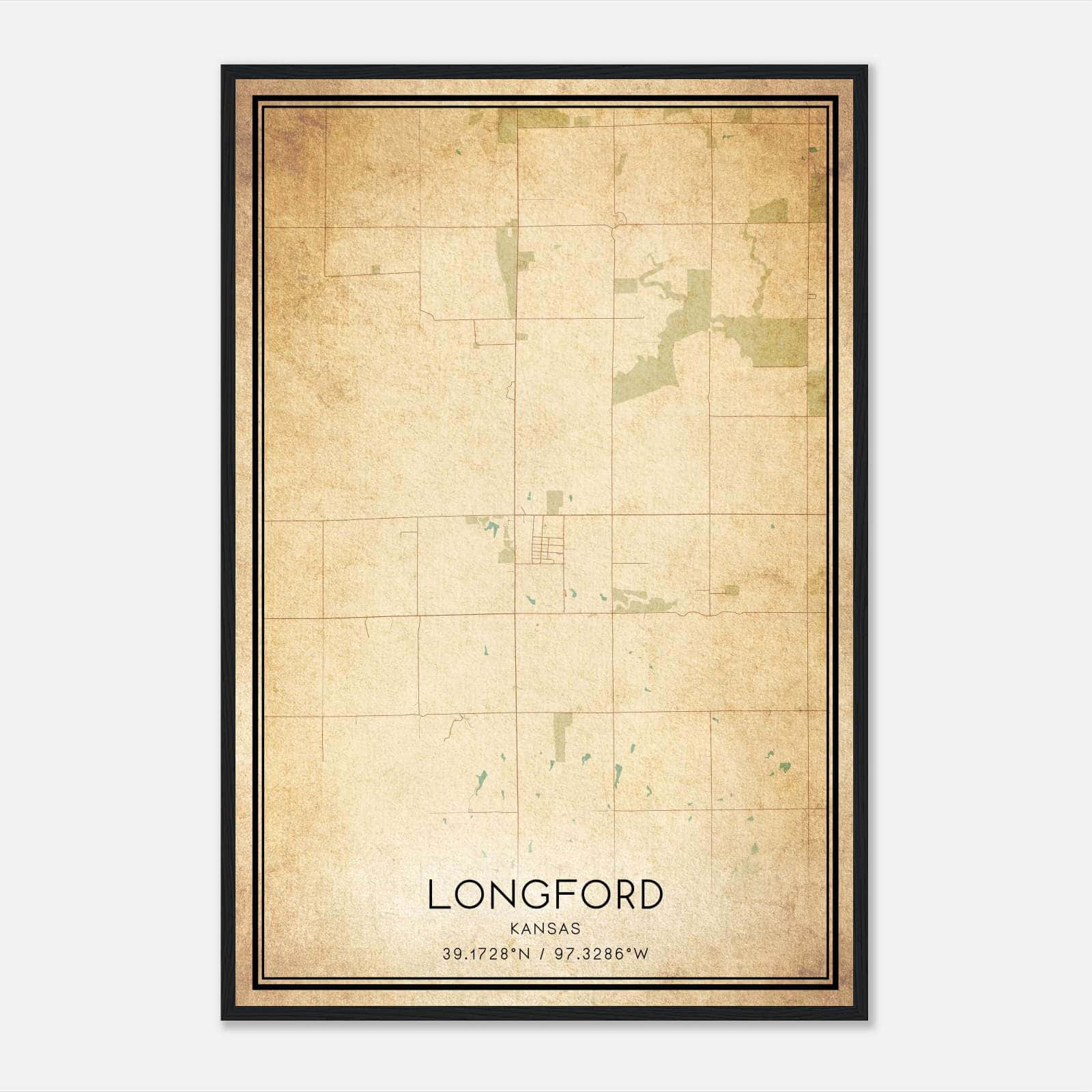 Vintage Longford Kansas Map Poster, Longford KS City Road Wall Art ...